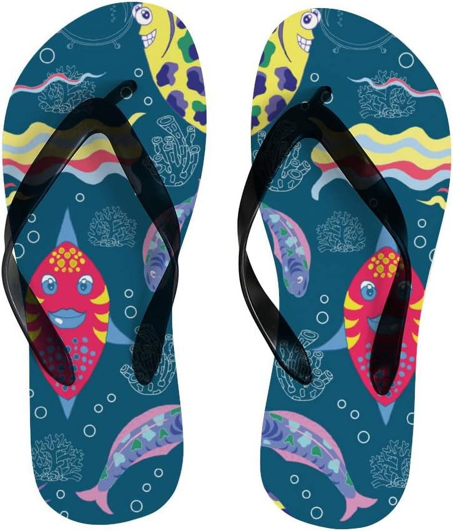 GZHJMY Flip Flops Ocean Sea Rainbow Fish Thong Slip On Slippers Beach ...