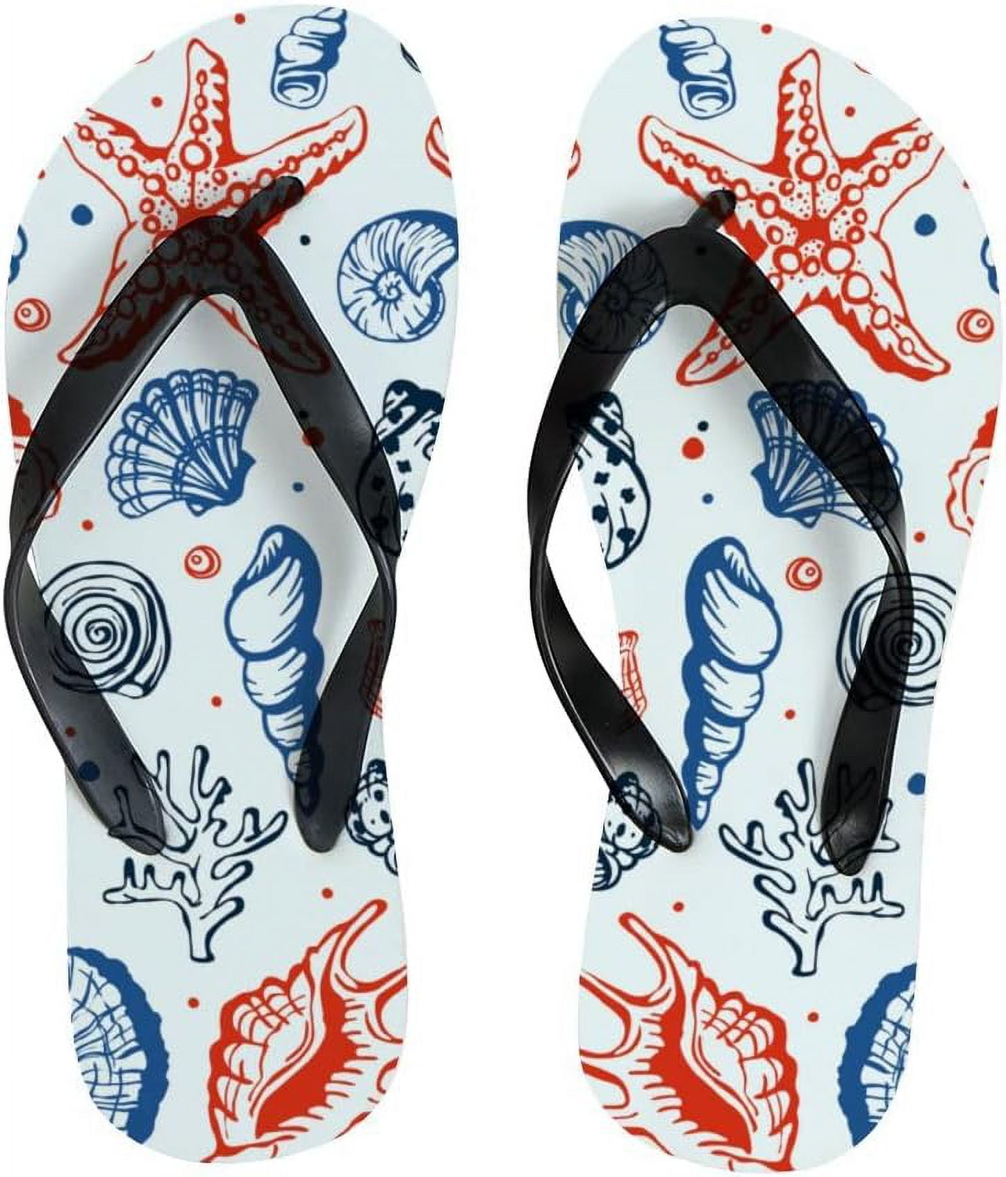 GZHJMY Flip Flops Ocean Sea World Starfish Conch Shells Thong Slip On ...
