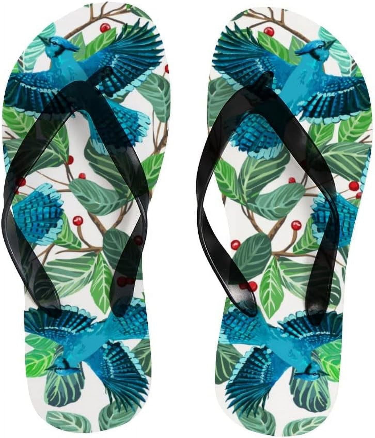 GZHJMY Flip Flops Slippers Blue Birds Berry Green Leaves Sandals for ...