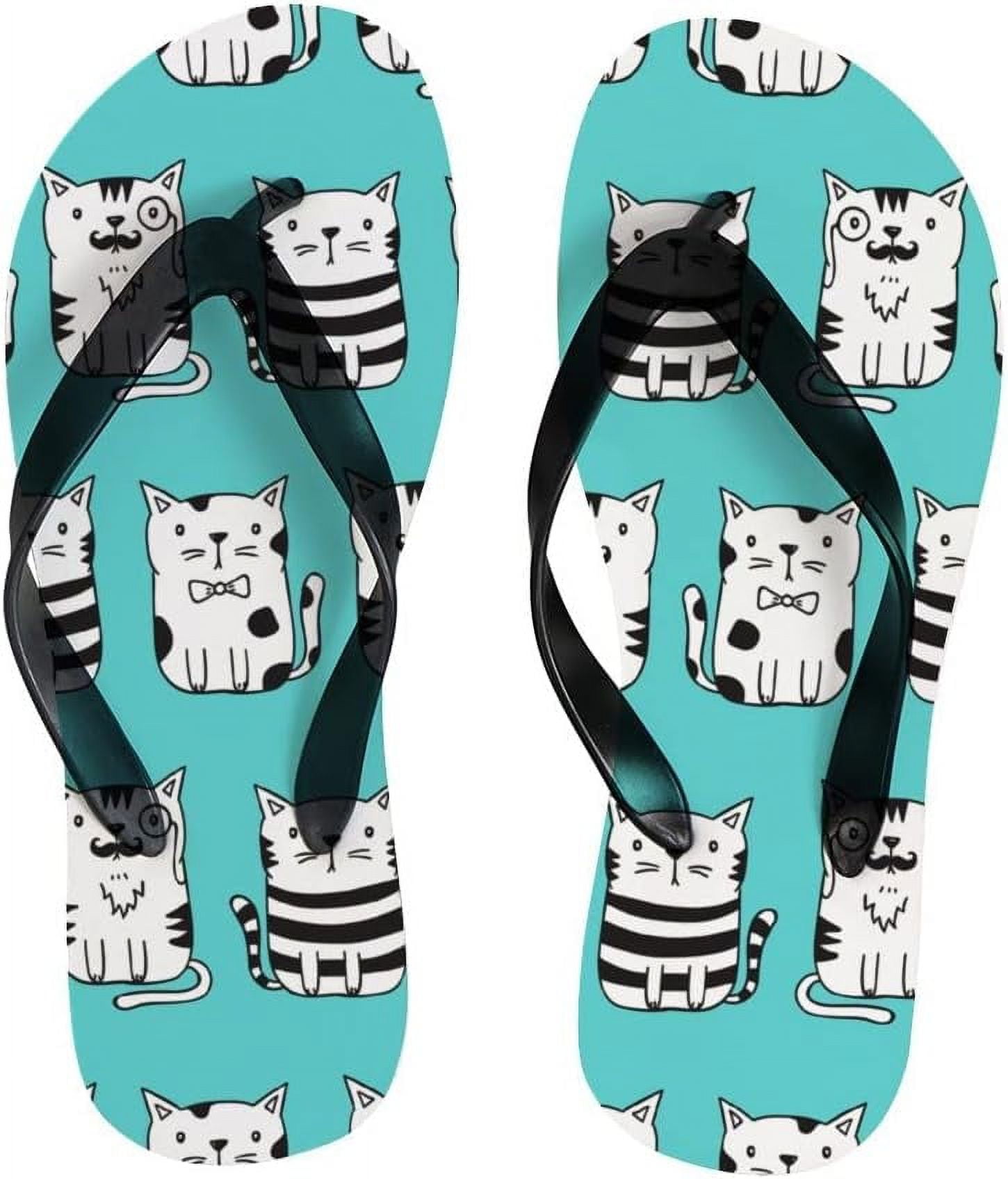 GZHJMY Flip Flops Slippers Cute Black White Cats for Women Girl Men ...