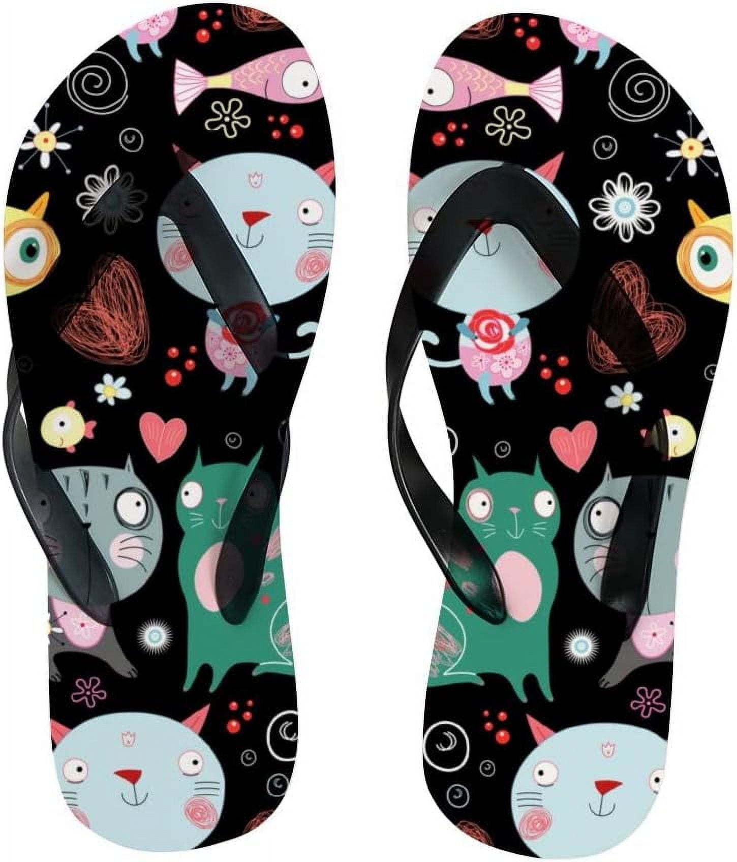 GZHJMY Flip Flops Slippers Cute Cats Floral Flowers for Women Girl Men ...