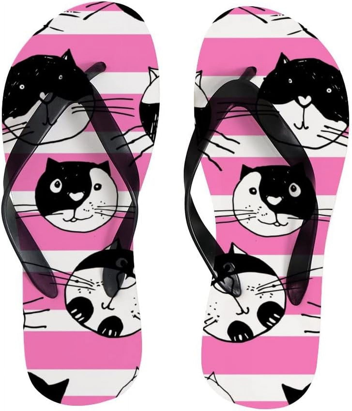 GZHJMY Flip Flops Slippers Cute Cats Stripes Sandals for Beach Summer ...
