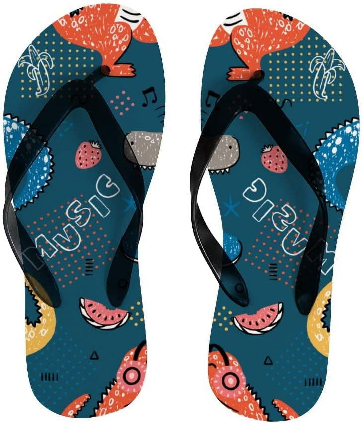 GZHJMY Flip Flops Slippers Cute Dinosaur Music Animal Sandals for Beach ...