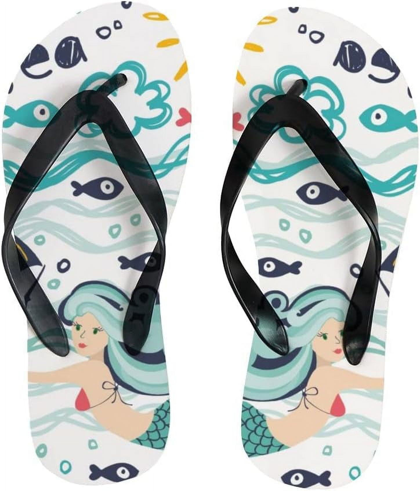 GZHJMY Flip Flops Slippers Cute Ocean Sea Mermaid Ship Boat Sun Fish ...
