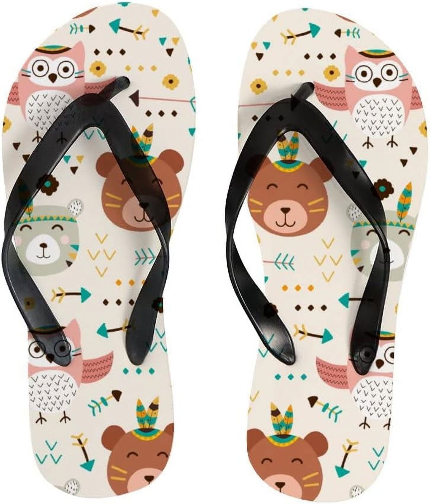 GZHJMY Flip Flops Slippers Cute Tribal Ethnic Bear Owl Animal Sandals ...