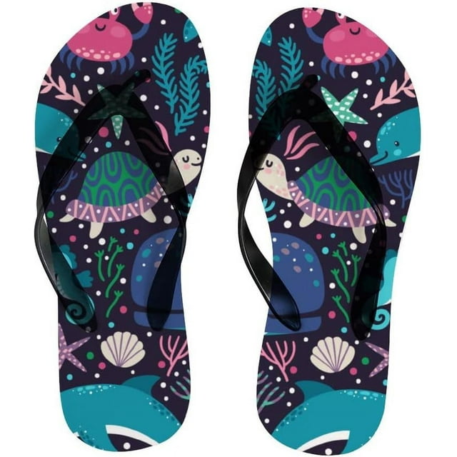 GZHJMY Flip Flops Slippers Dolphin Jellyfish Ocean Sea for Women Girl ...