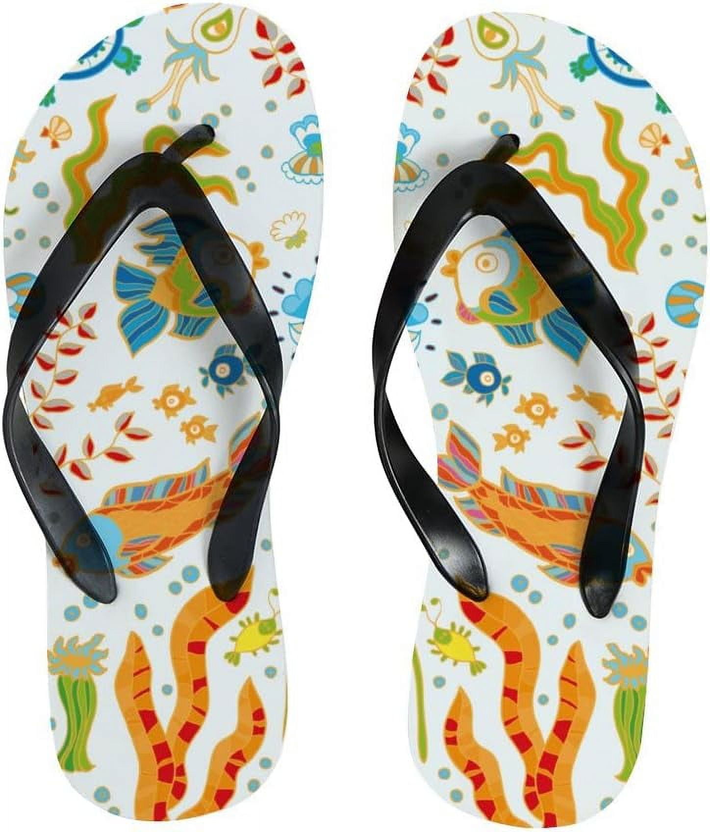 GZHJMY Flip Flops Slippers Fish Ocean Sea Coral Blue Sandals for Beach ...