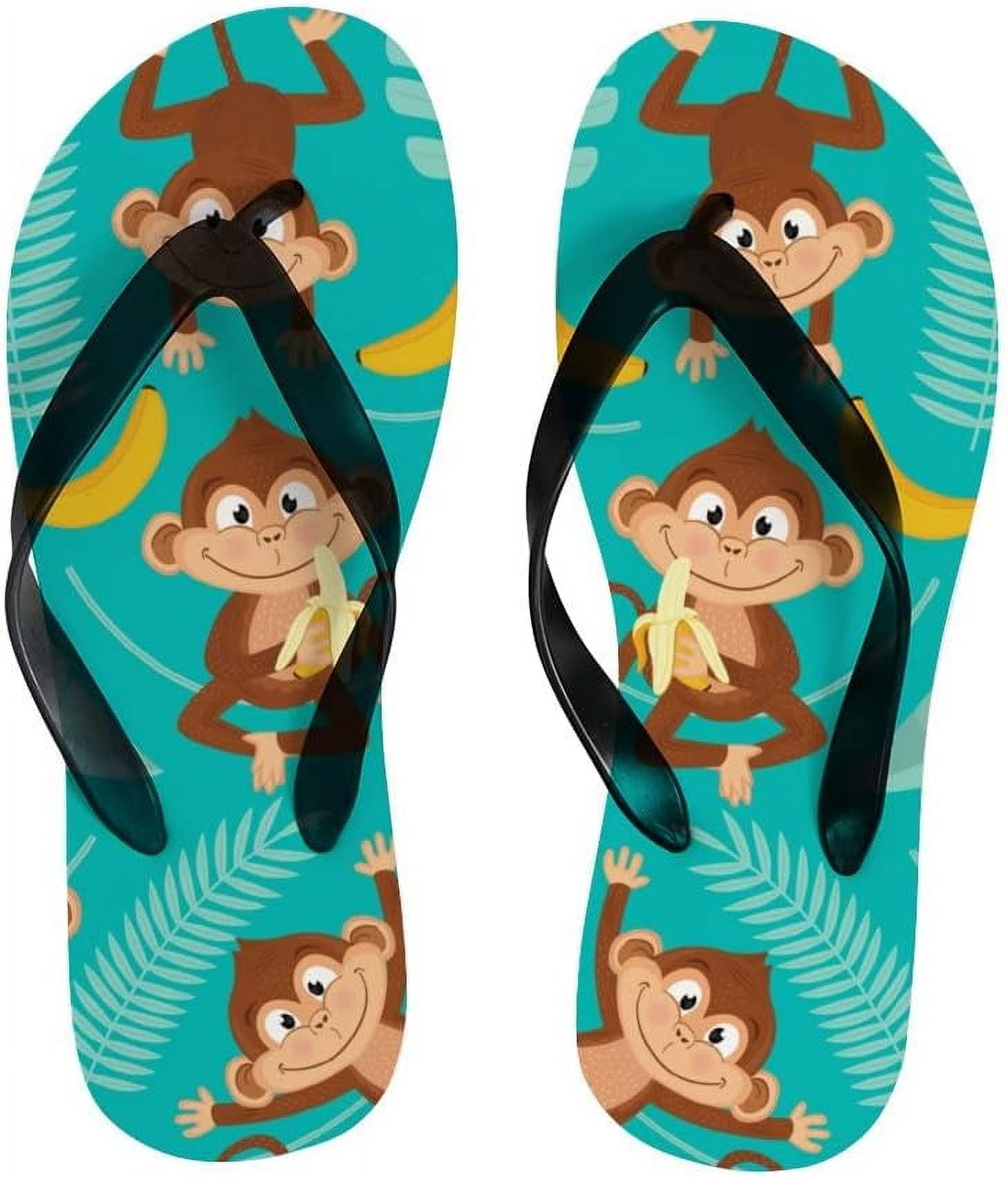 GZHJMY Flip Flops Slippers Hello Summer Monkey Tropical Banana Palm ...