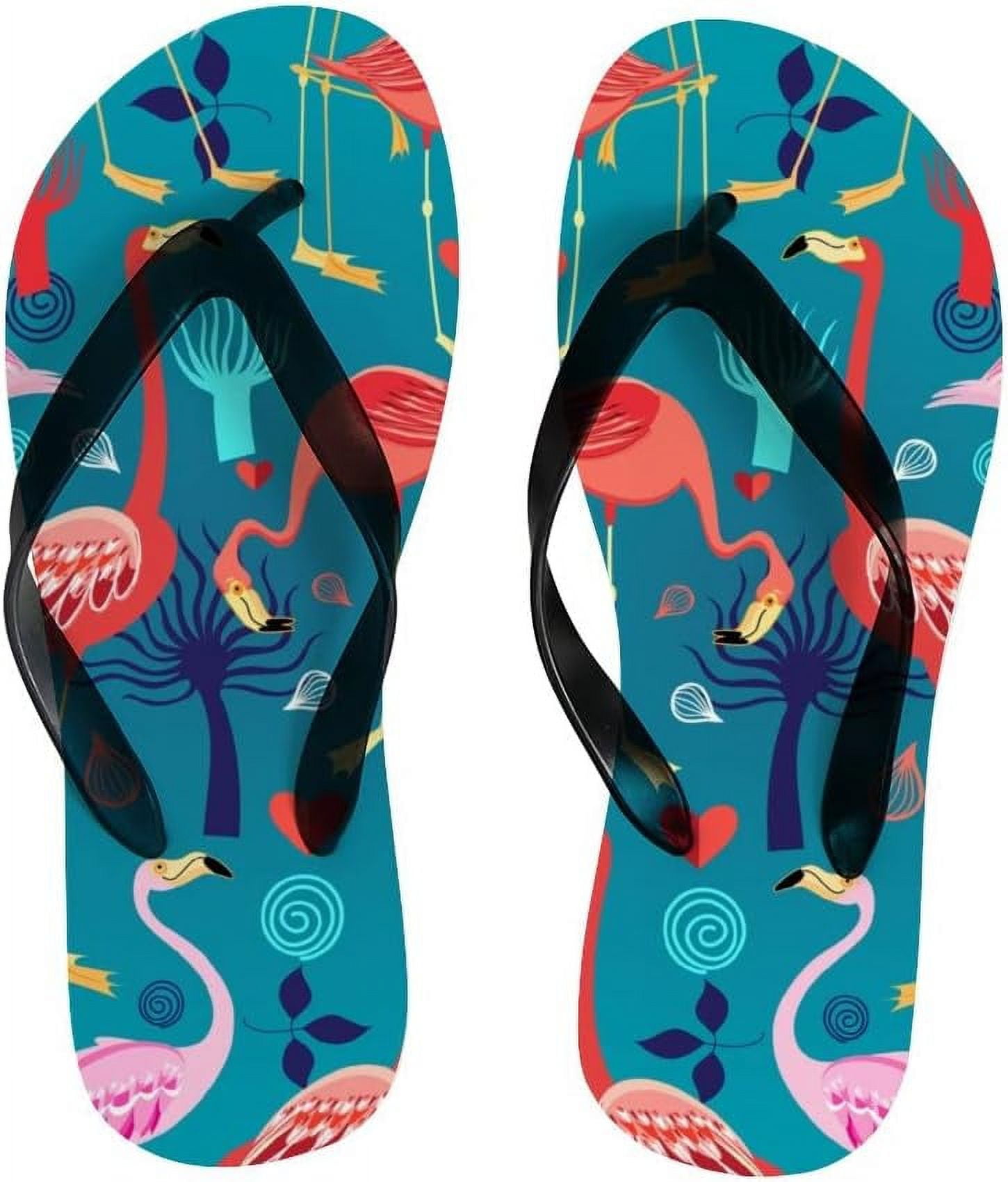 GZHJMY Flip Flops Slippers Hello Welcome Tropical Flamingo Floral Heart ...