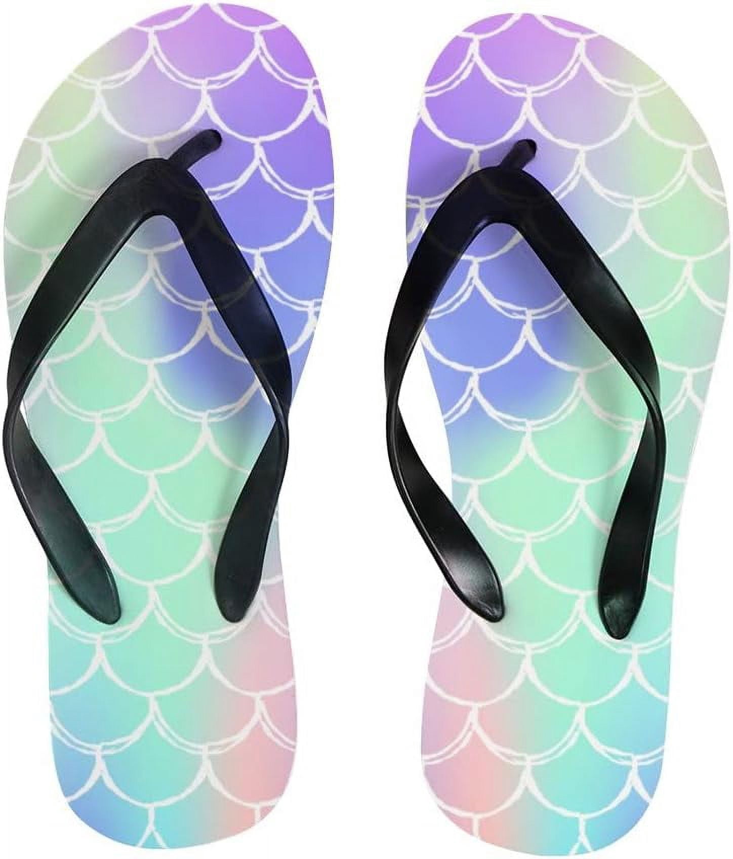 GZHJMY Flip Flops Slippers Mermaid Scale Tail Rainbow Ocean Sea Moire ...