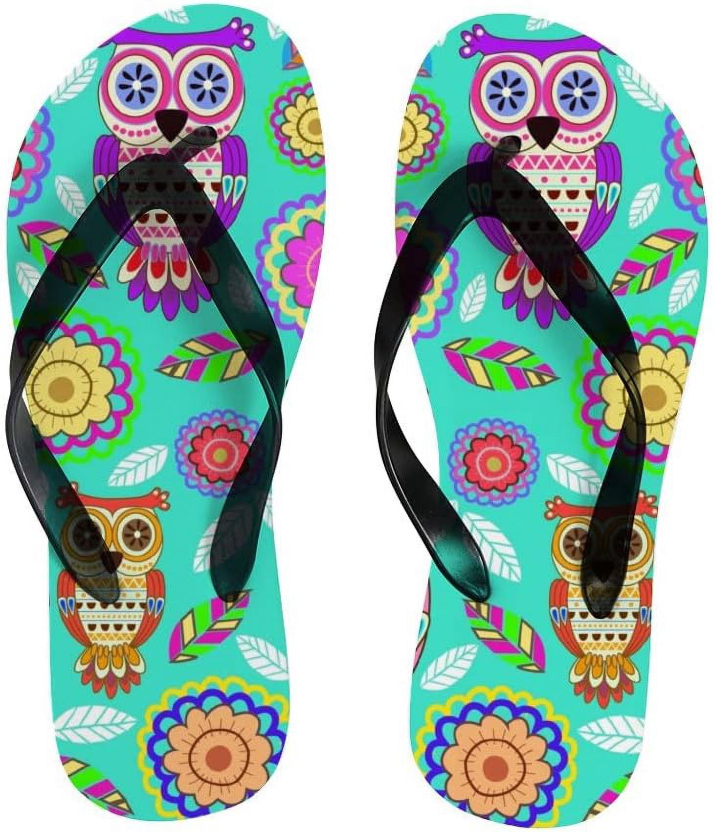 GZHJMY Flip Flops Slippers Owls Hippie Colorful Sandals for Beach ...
