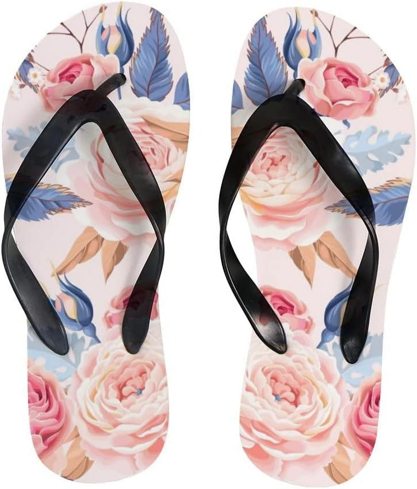 GZHJMY Flip Flops Slippers Robin Birds Peony Floral Flowers for Women ...