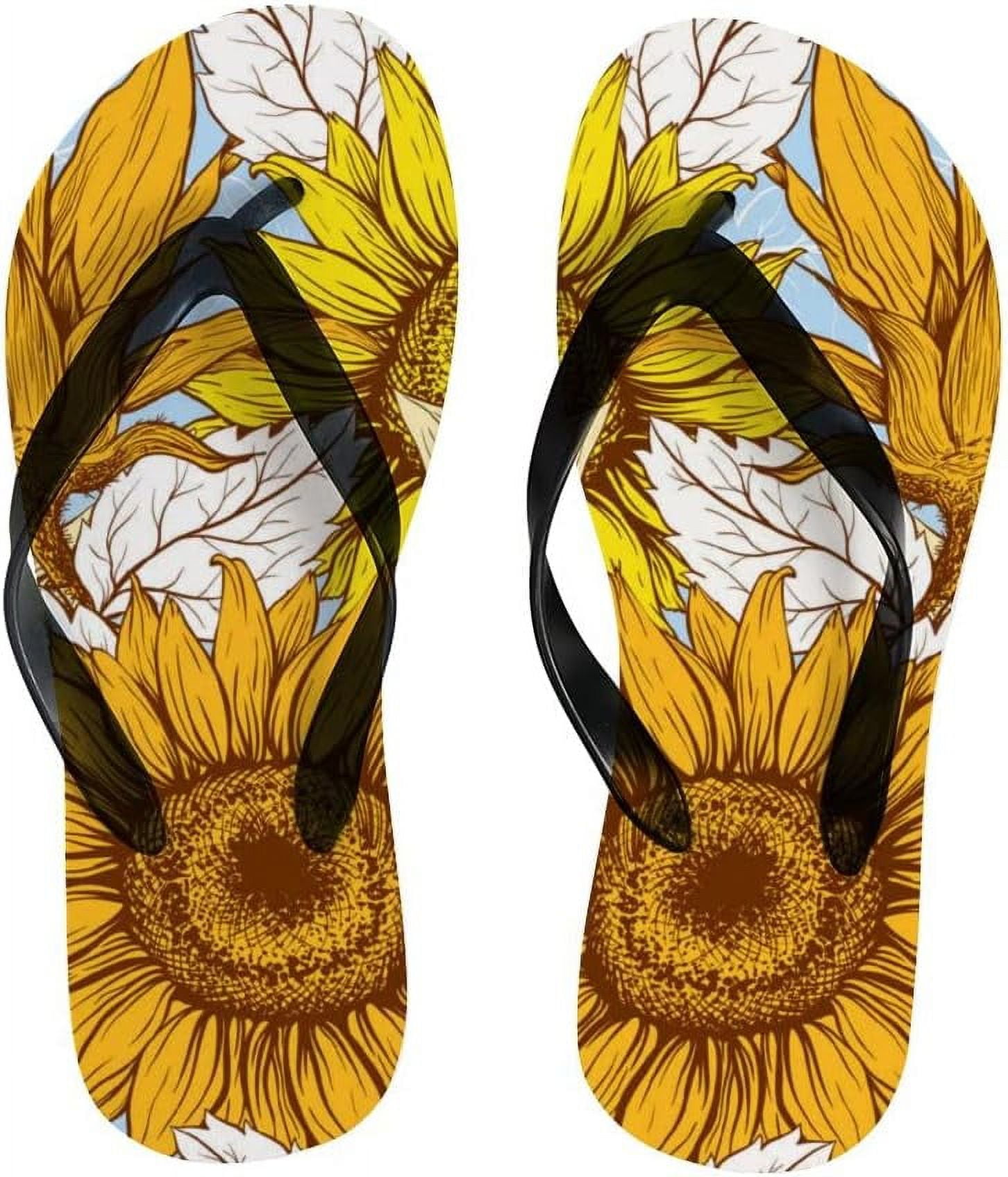 GZHJMY Flip Flops Slippers Sunflowers Floral Flowers Summer Yellow ...