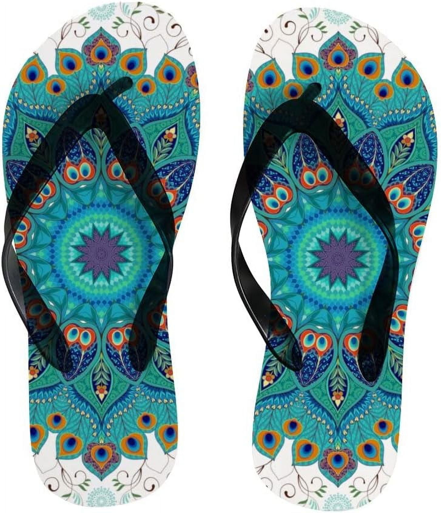 GZHJMY Flip Flops Slippers Vintage Peacock Feather Floral Mandala ...