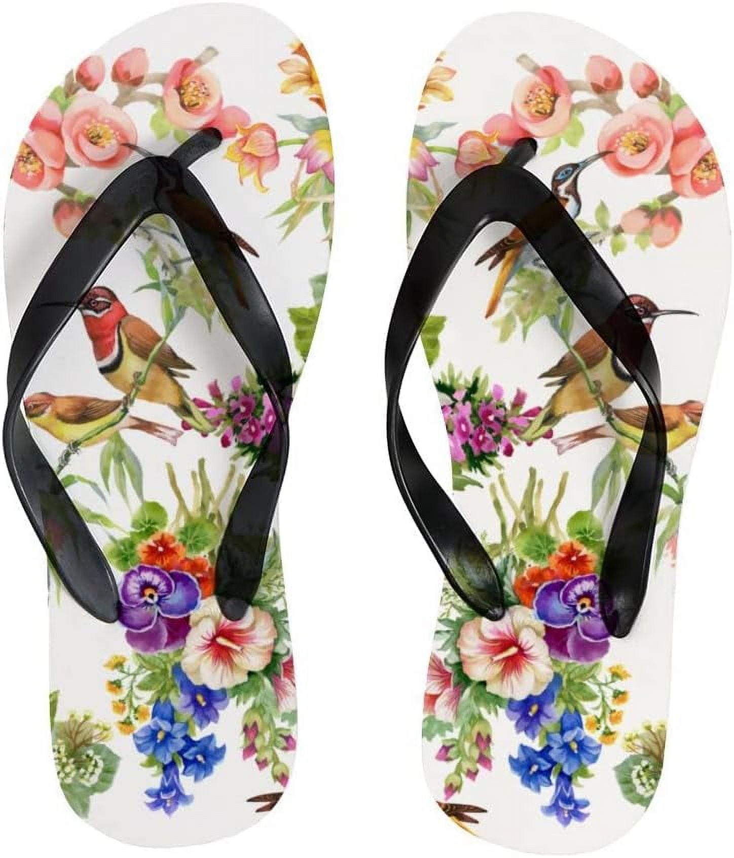 GZHJMY Flip Flops Slippers Watercolor Wild Exotic Birds Flowers for ...