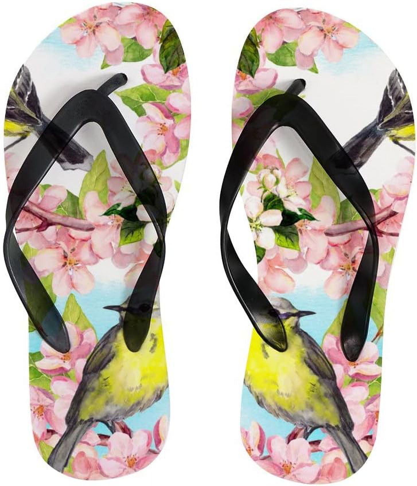 GZHJMY Flip Flops Spring Summer Robin Birds Peach Flowers Thong Slip On ...