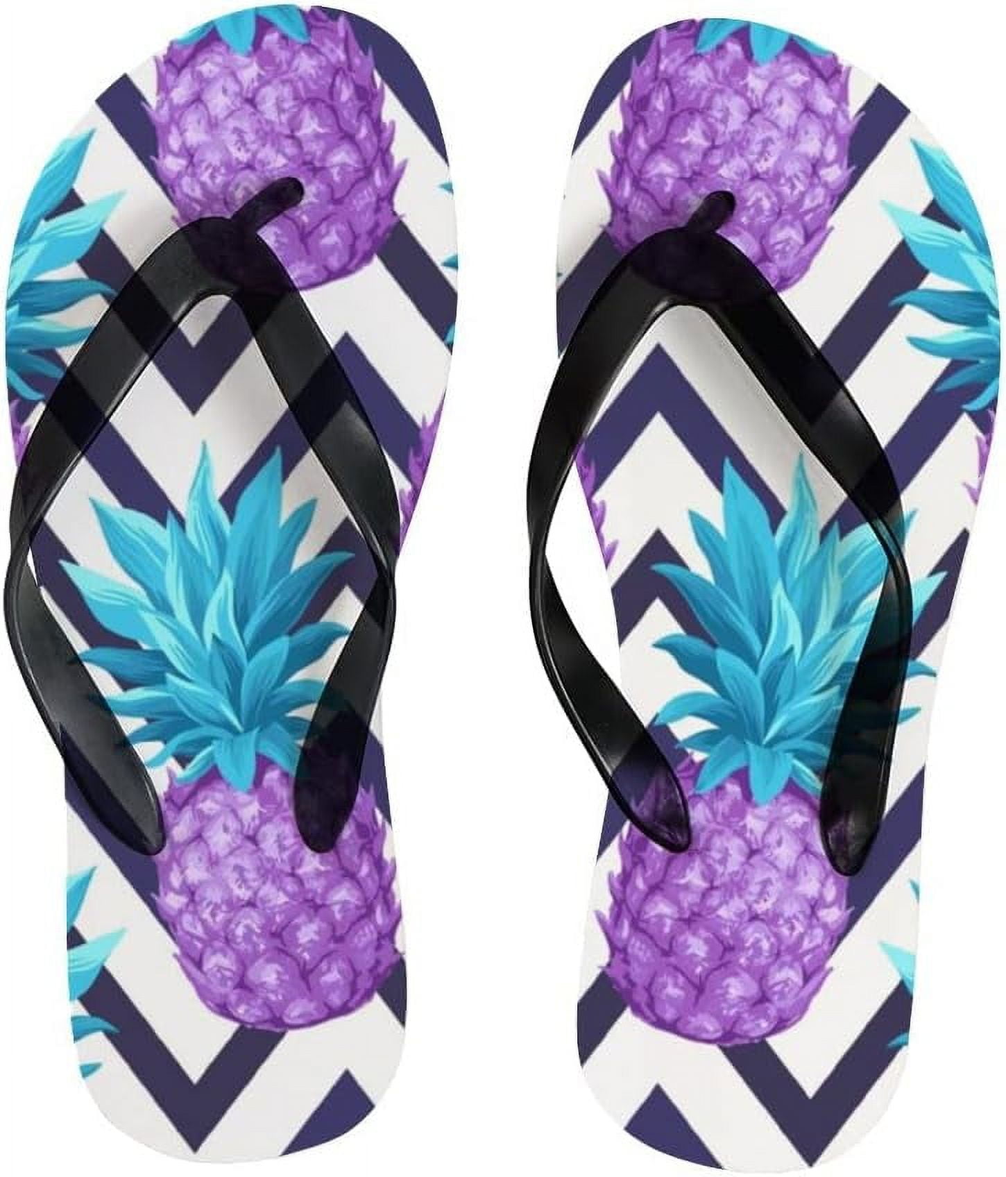 GZHJMY Flip Flops Summer Striped Pineapples Tropical Slippers Sandals ...