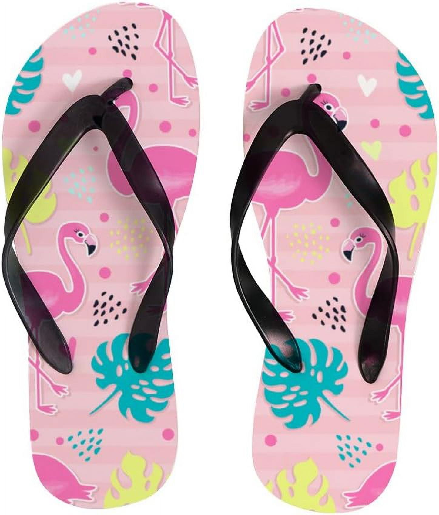 GZHJMY Flip Flops Tropical Flamingo Bird Jungle Palm Leaves Flower Pink ...