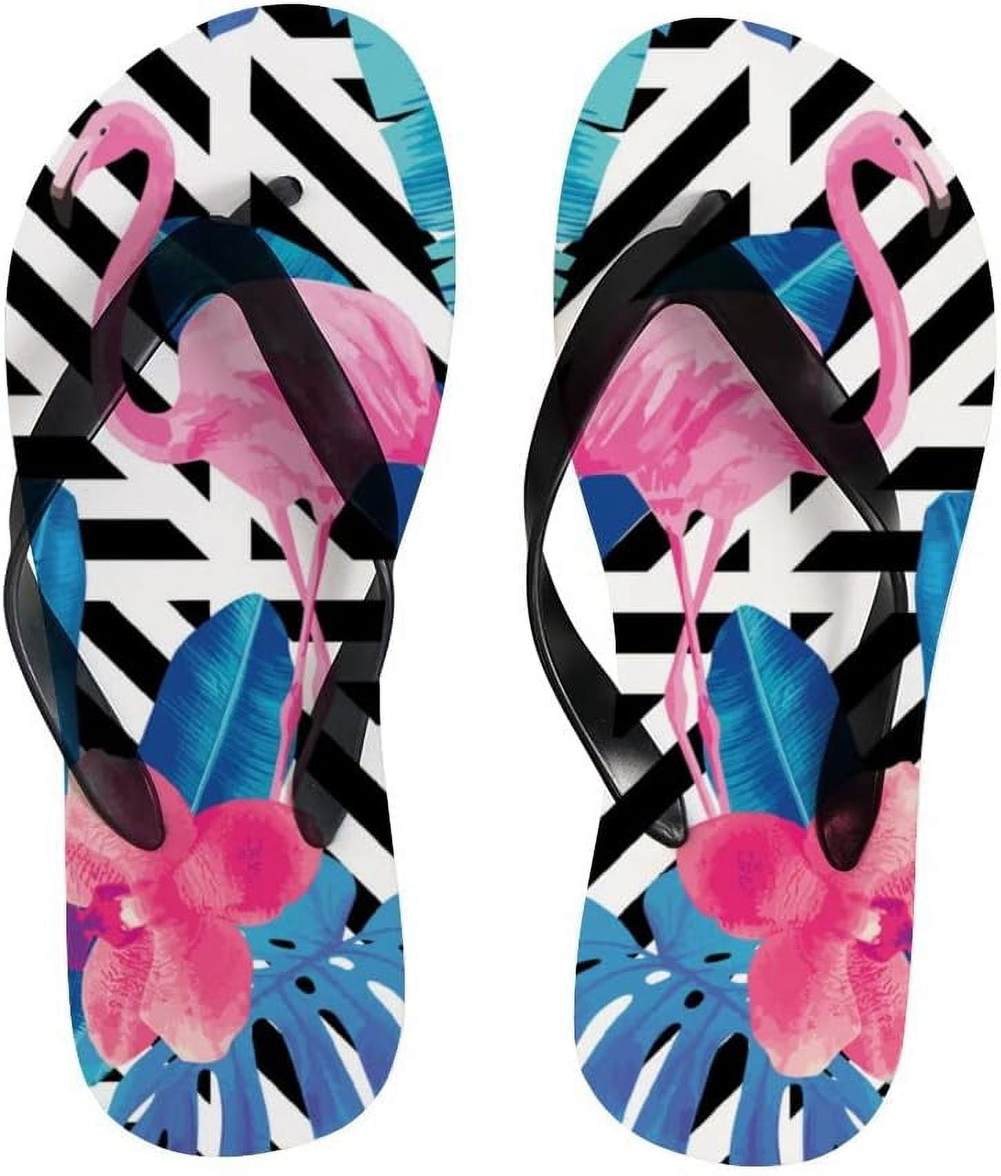GZHJMY Flip Flops Tropical Flamingo Bird Palm Tree Leaves Striped Thong ...