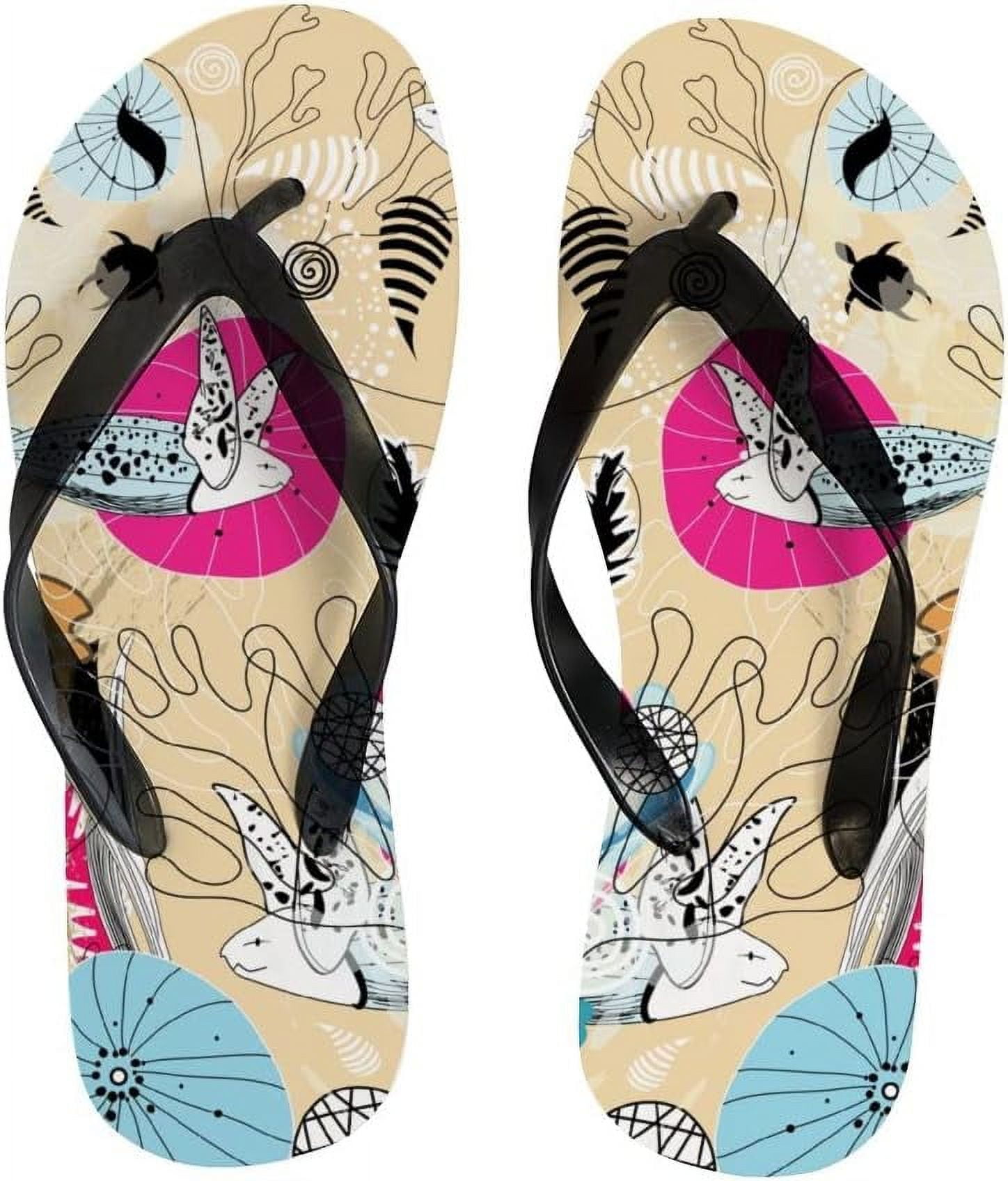 GZHJMY Flip Flops Vintage Cute Ocean Sea Jellyfish Coral Floral ...