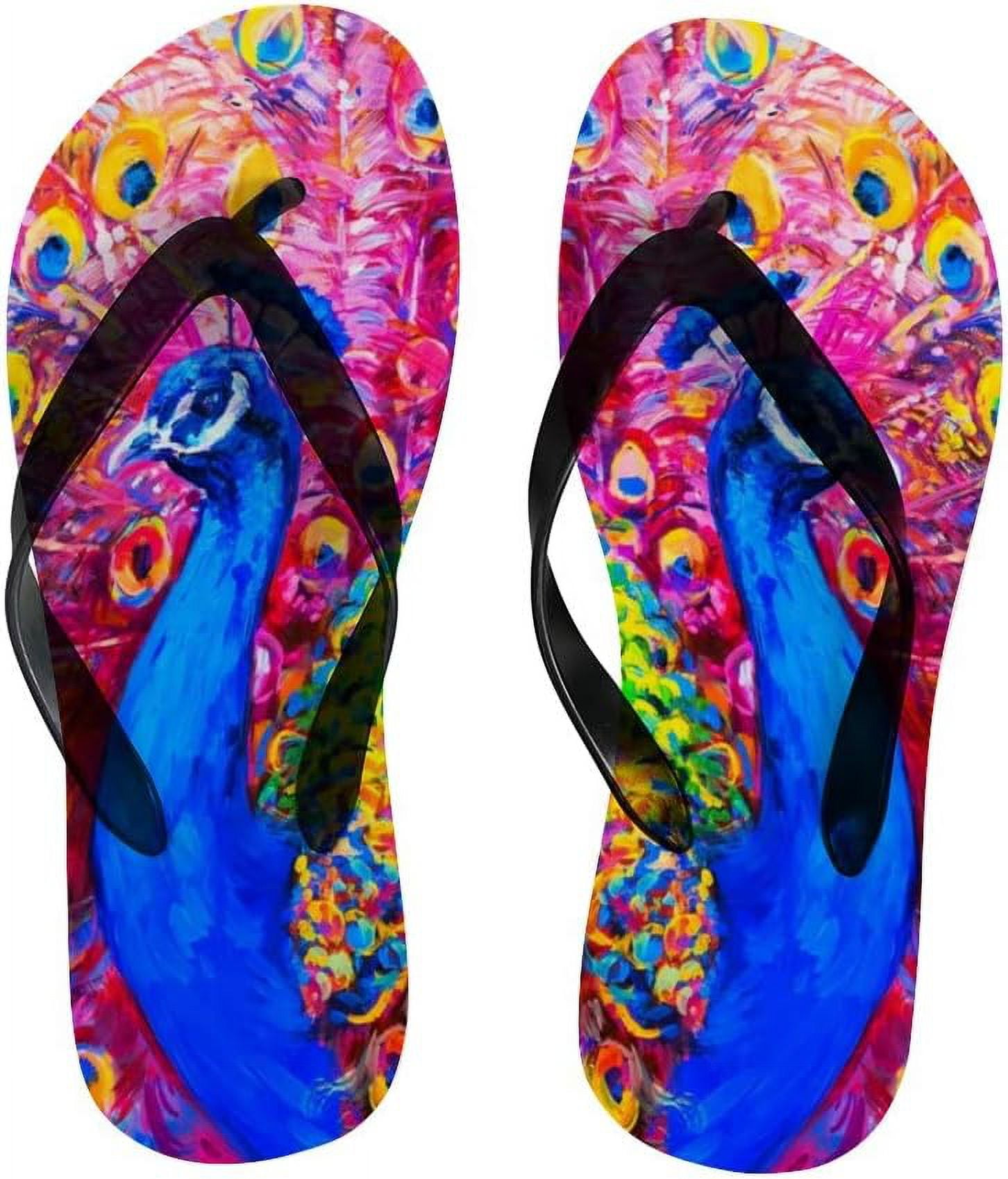 GZHJMY Flip Flops Vintage Hippie Peacock Feathers Slippers Sandals for ...
