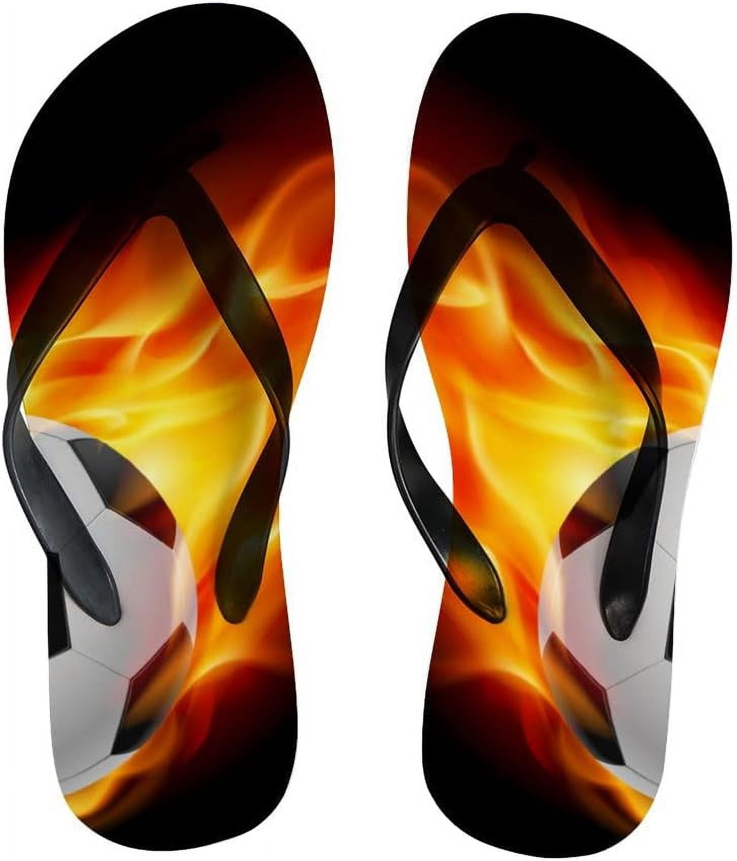 GZHJMY Flip Flops Vintage Sports Football Soccer Fire Flames Slippers ...