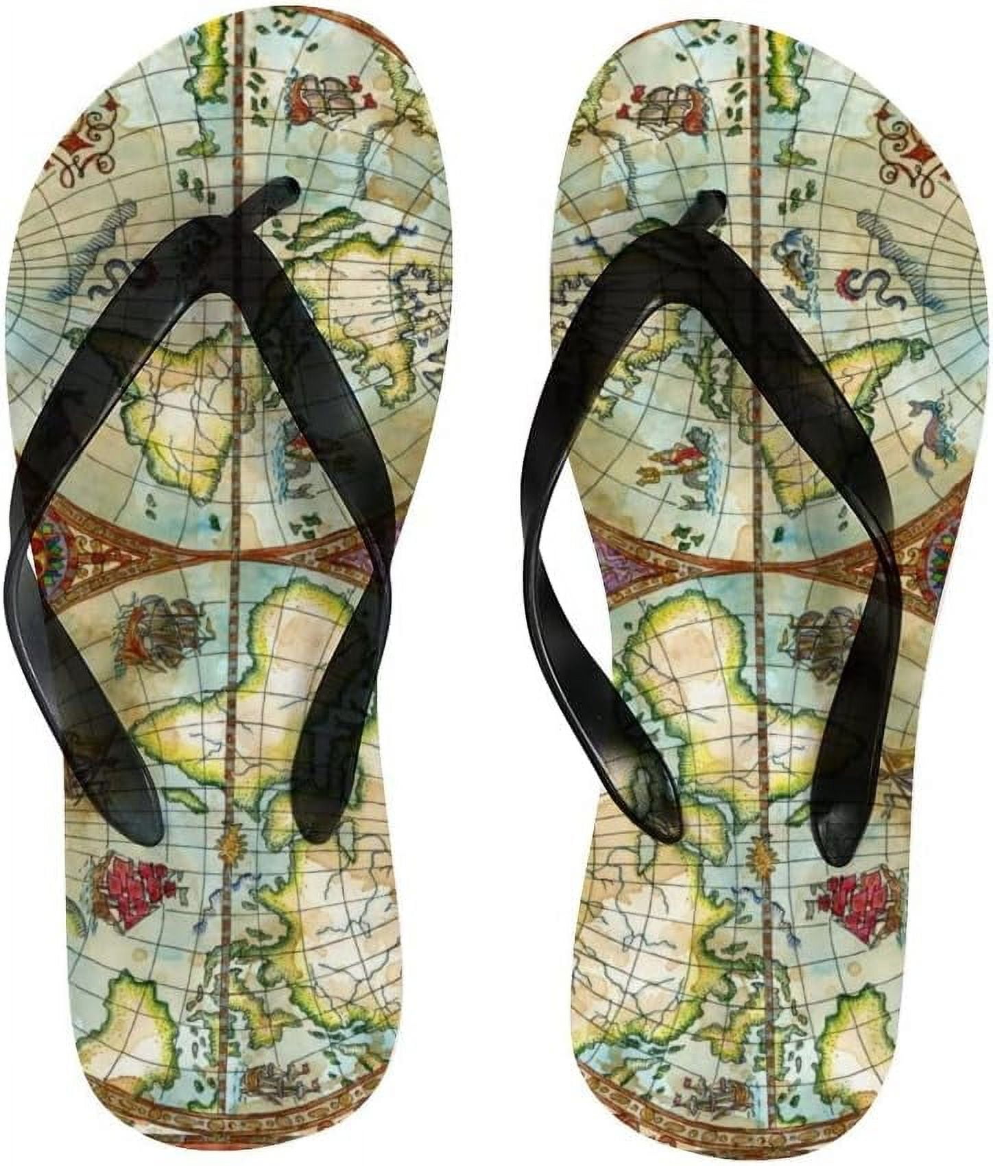 GZHJMY Flip Flops Vintage World Map Thong Slip On Slippers Beach Summer ...