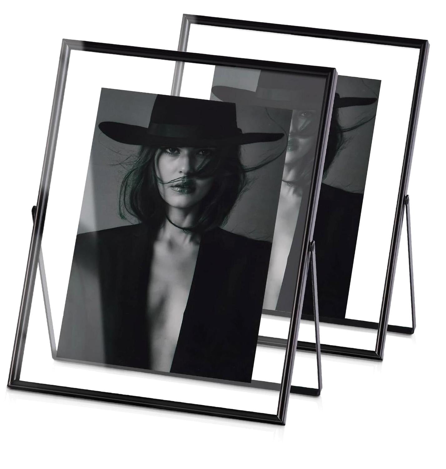 GZHJMY Floating Picture Frame set of 2(Frame 8"), Metal Glass Photo ...