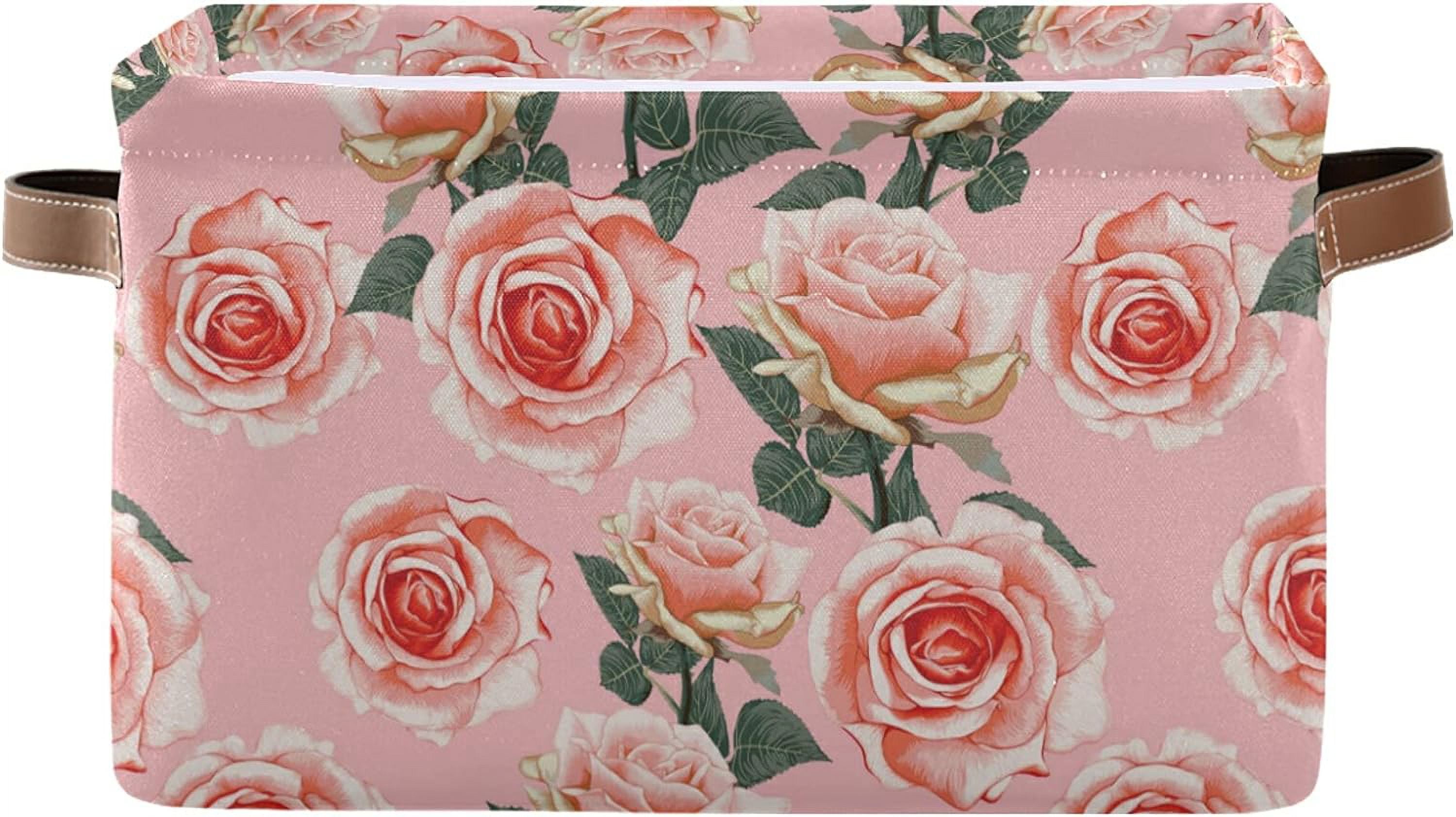GZHJMY Floral Beautiful Pink Pastel Rose Storage Bin for Toy Storage ...