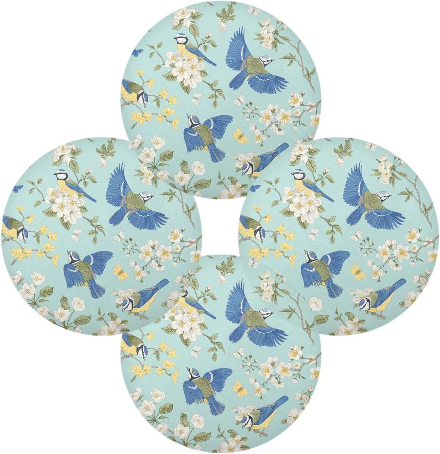 GZHJMY Floral Bird Pattern Round Placemats, 4 Pack Table Mats for ...