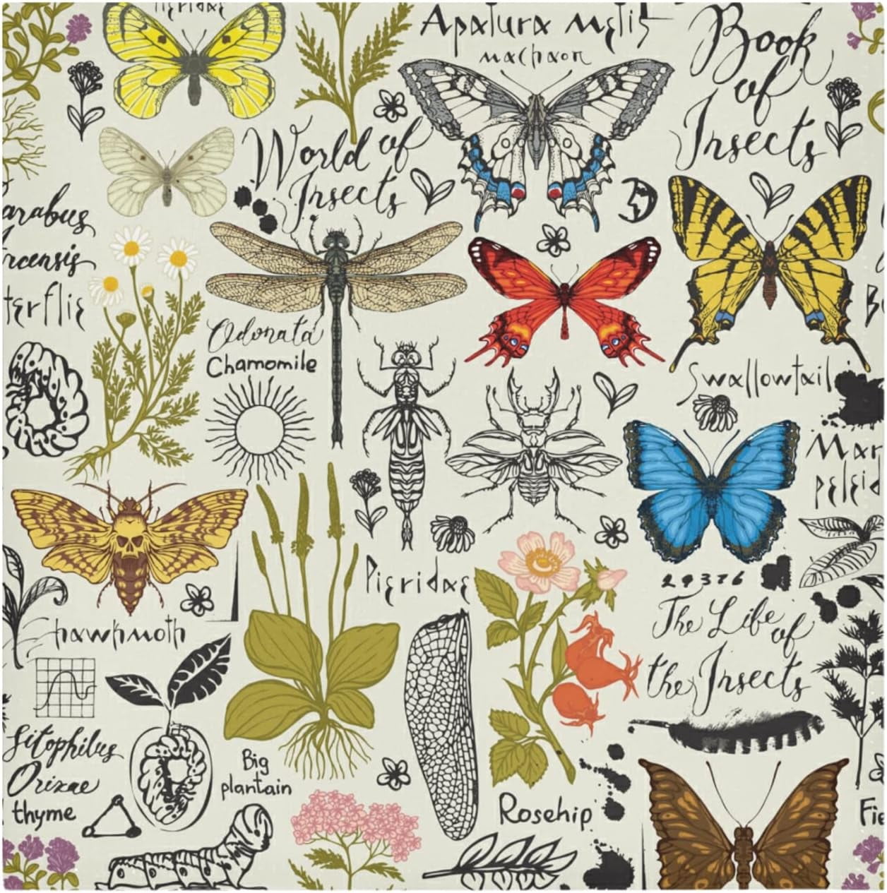 GZHJMY Floral Butterfly Dragonfly Insect Cloth Napkin Kitchen Dining ...