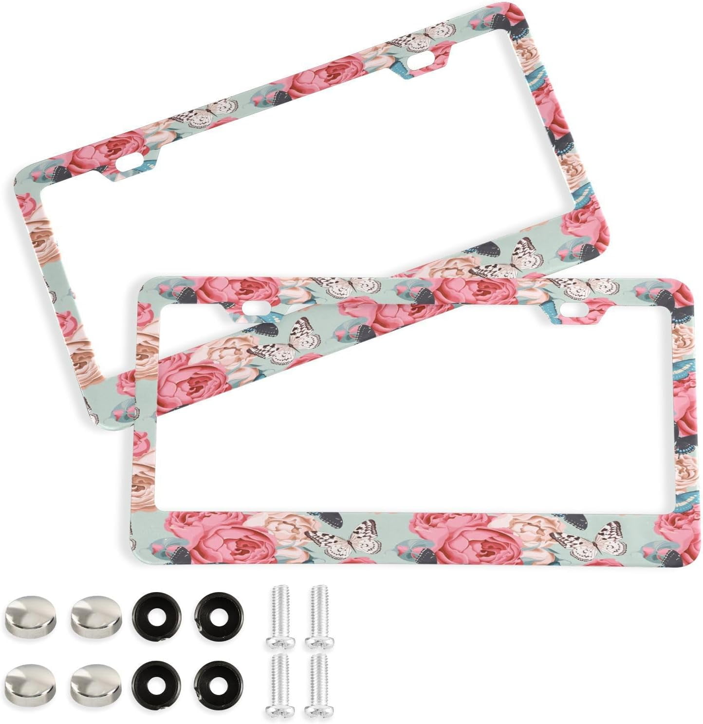 GZHJMY Floral Butterfly License Plate Frames Set of 2, Universal ...
