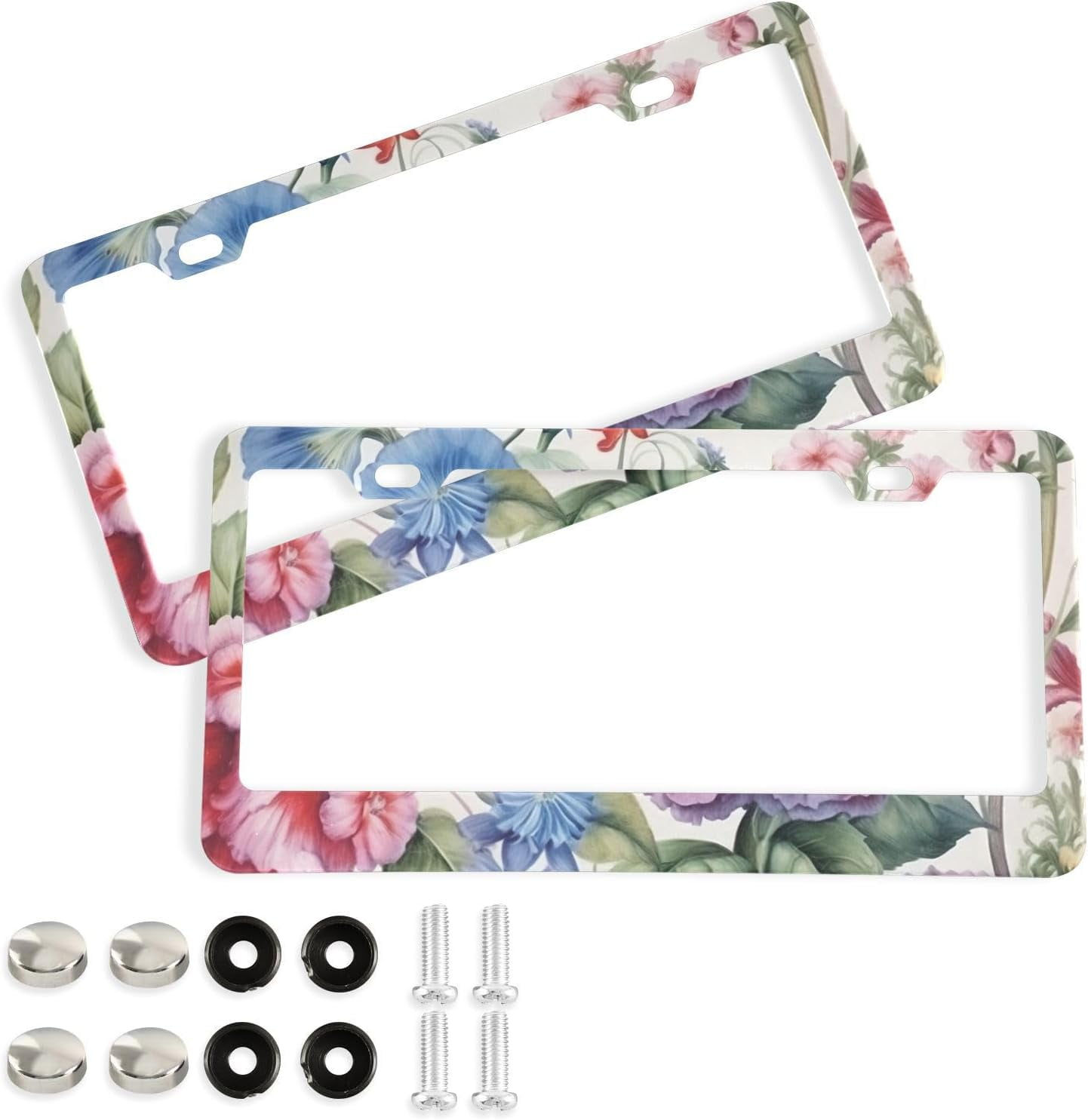 GZHJMY Floral License Plate Frames 2 Pack Aluminum License Plate Holder ...