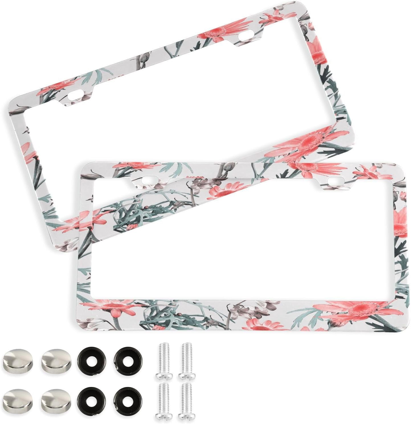 GZHJMY Floral Pattern License Plate Frames Set of 2, Universal Aluminum ...