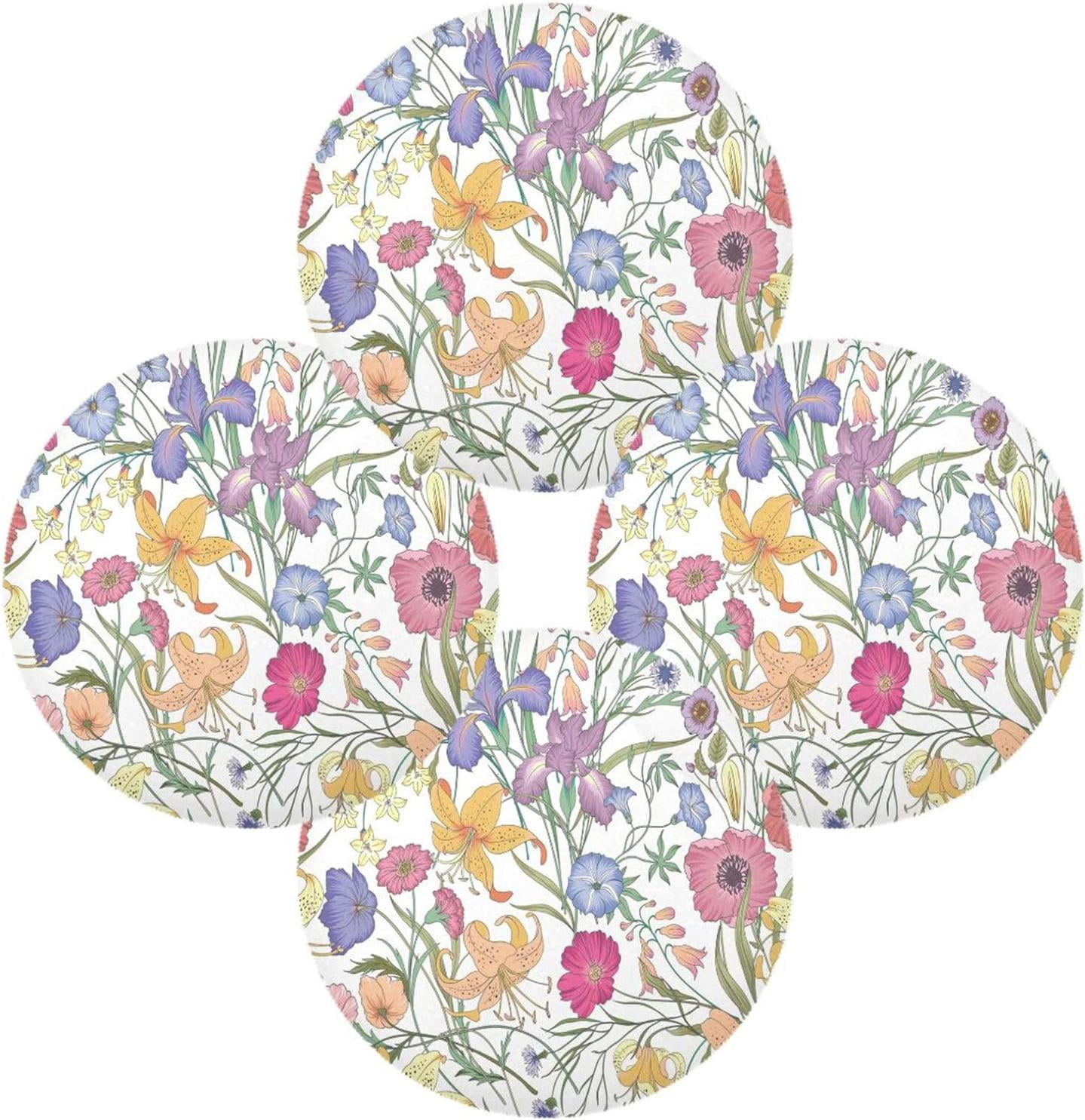 GZHJMY Floral Pattern Round Placemats, 4 Pack Table Mats for Kitchen ...