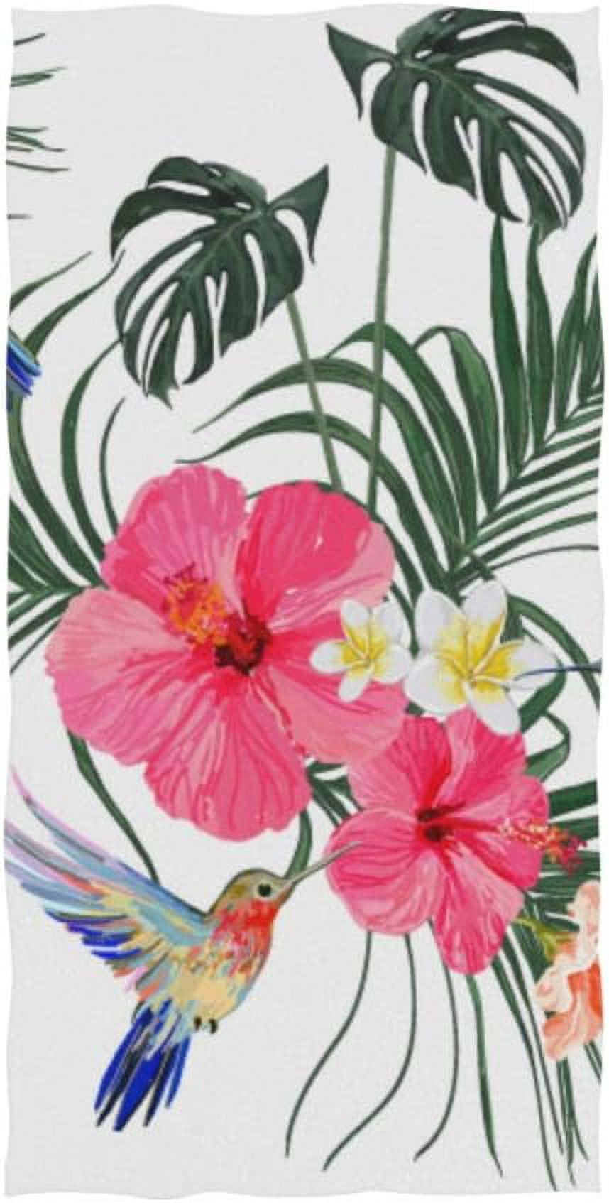 GZHJMY Floral Print with Hummingbird Palm Leaf Tropical Hibiscus Flower ...