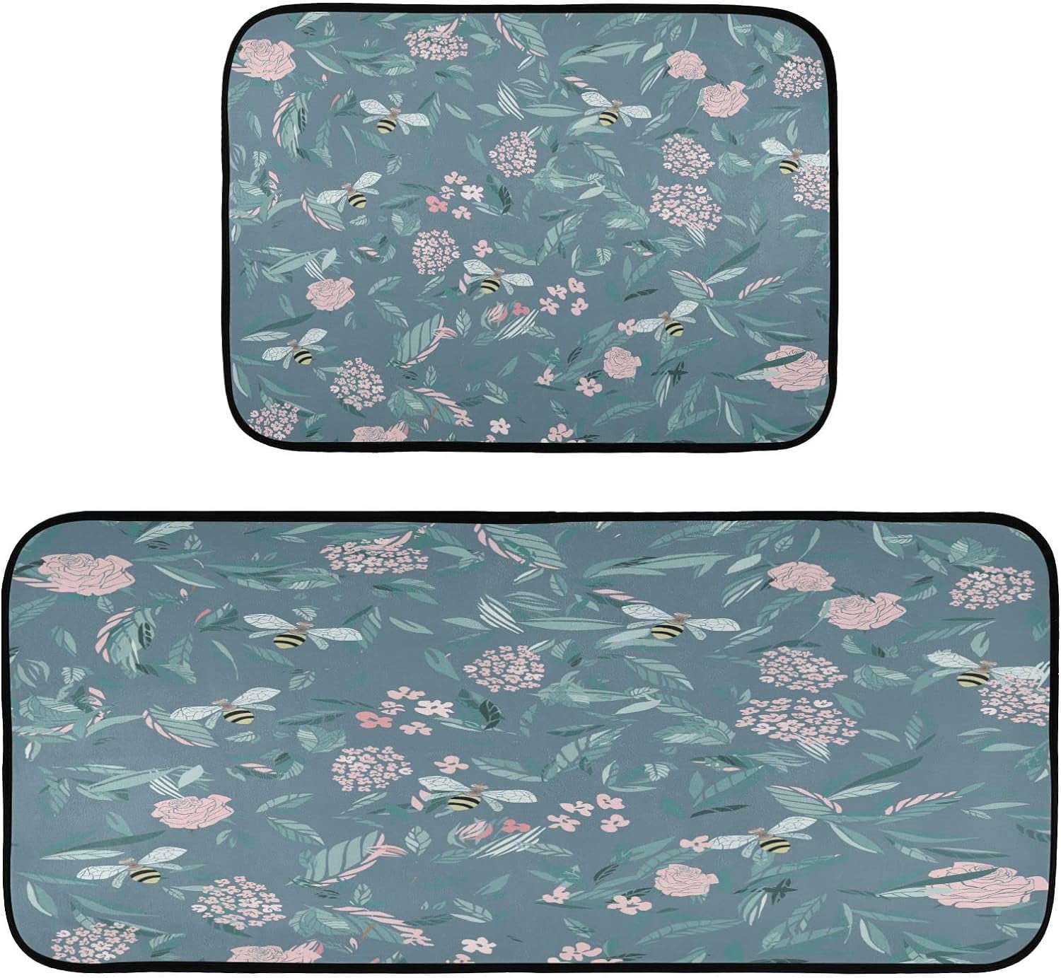 GZHJMY Flower and Bee Kitchen Rug,Set of 2 Decoration Non Skid Washable ...