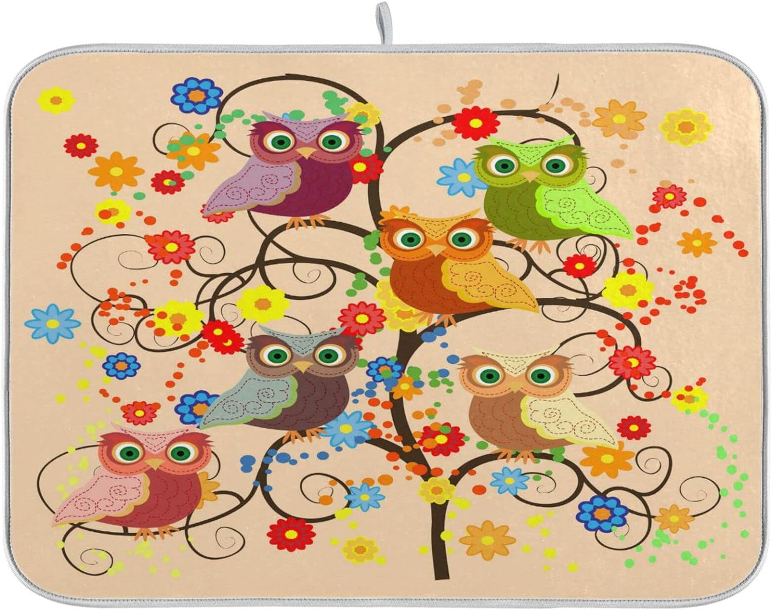 GZHJMY Flower Branch Cartoon Owls Absorbent Dish Drying Mat, 16 Inch x ...