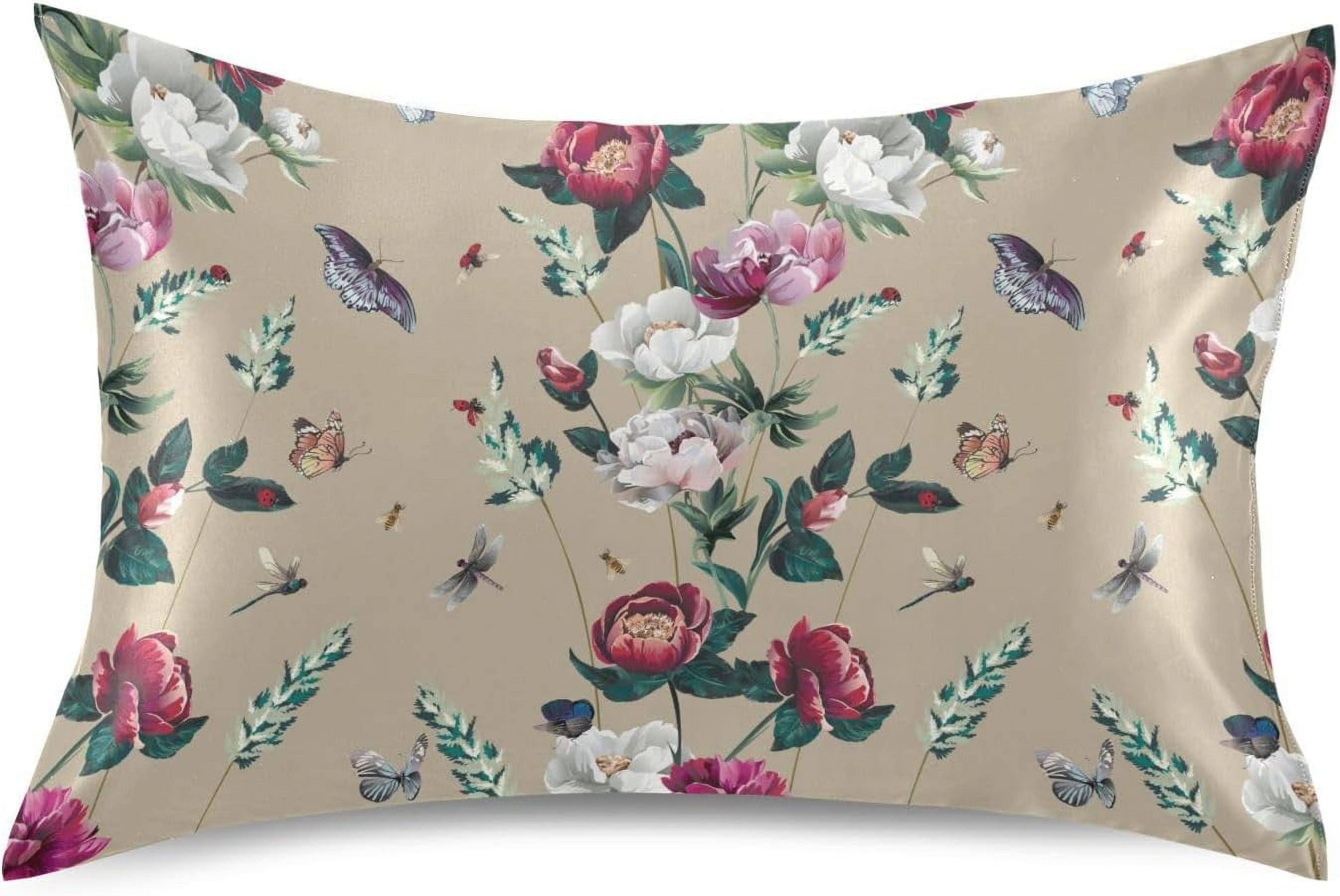 GZHJMY Flower and Butterfly Satin Pillowcase for Hair and Skin, Soft ...
