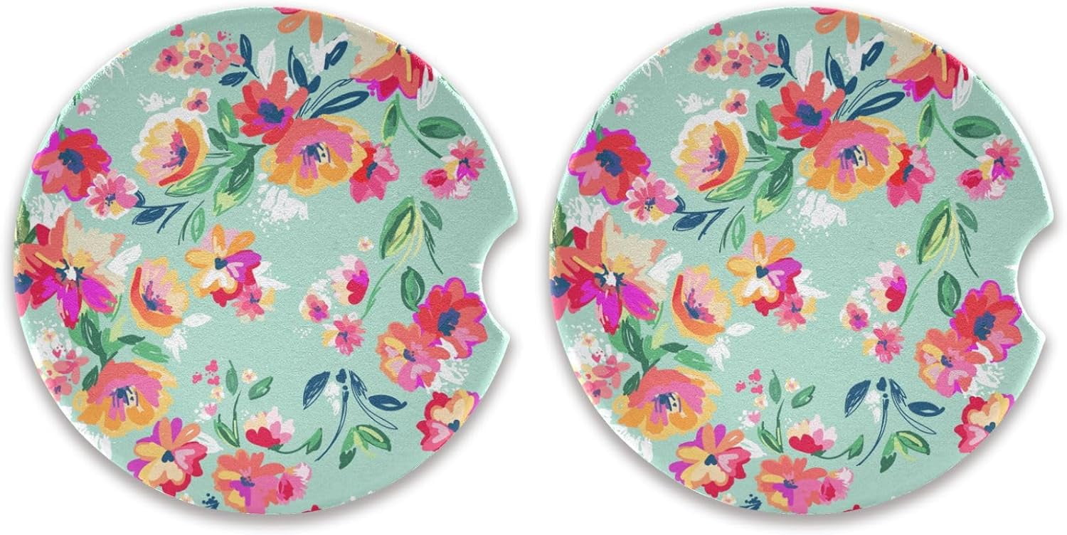 GZHJMY Flower Car Coasters, 2 Pack Drinks Absorbent Ceramic Stone Car ...