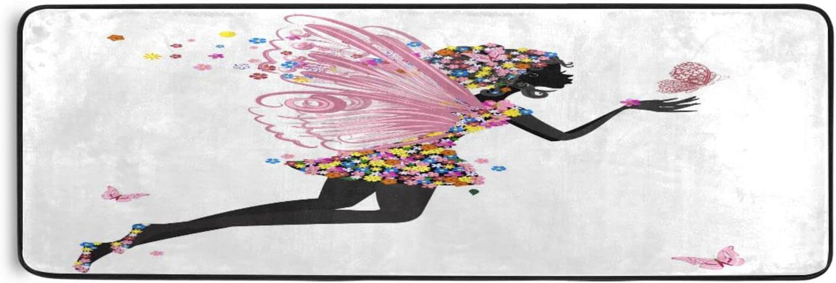 GZHJMY Flower Fairy with Butterfly Area Rug - 2' x 6' Washable Runner ...