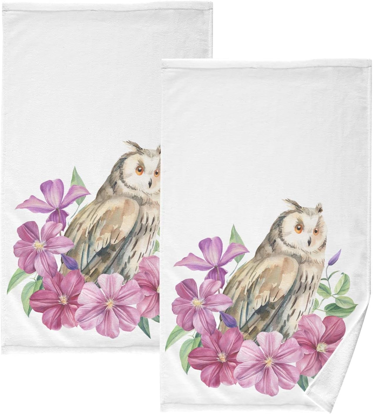 GZHJMY Flower Owl Cotton Towels Set 2 Pcs Absorbent Hand Towel Face ...