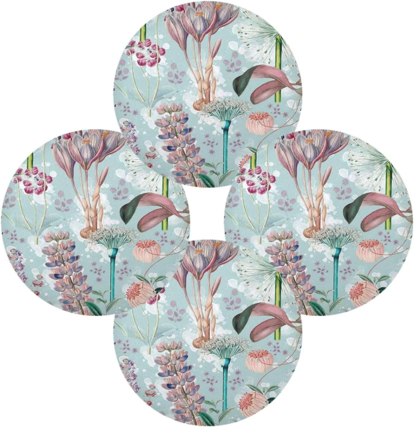 GZHJMY Flower Pattern Round Placemats, 4 Pack Table Mats for Kitchen ...