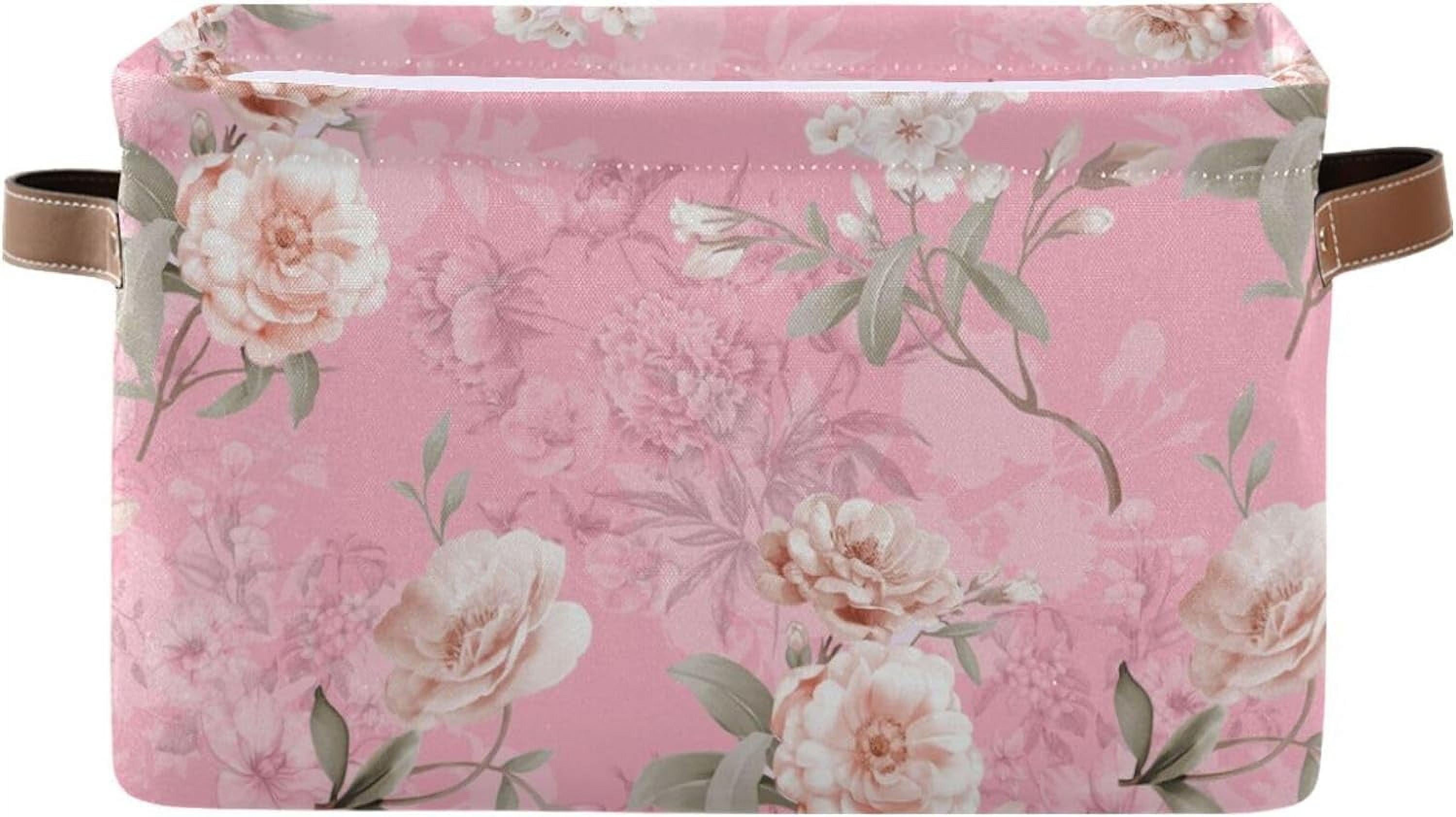 GZHJMY Flower Texture Pink Storage Bins Foldable Canvas Fabric Storage ...