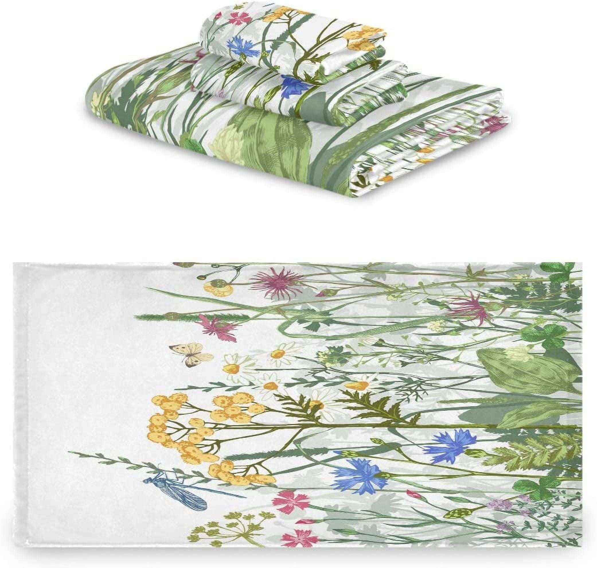 GZHJMY Flower Towel Set, Vintage Wild Flowers Colorful Herbs Botanical ...