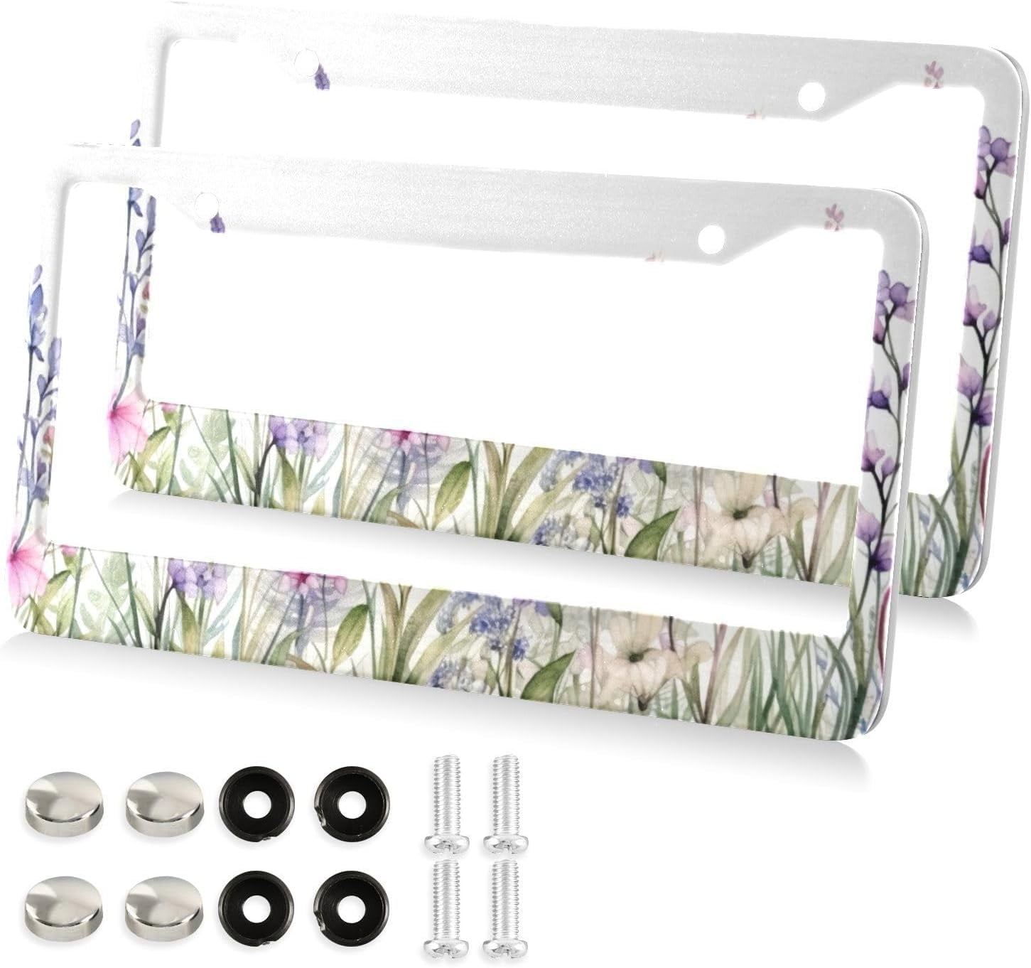 GZHJMY Flower and Grass License Plate Frames 2 Pack Aluminum License ...
