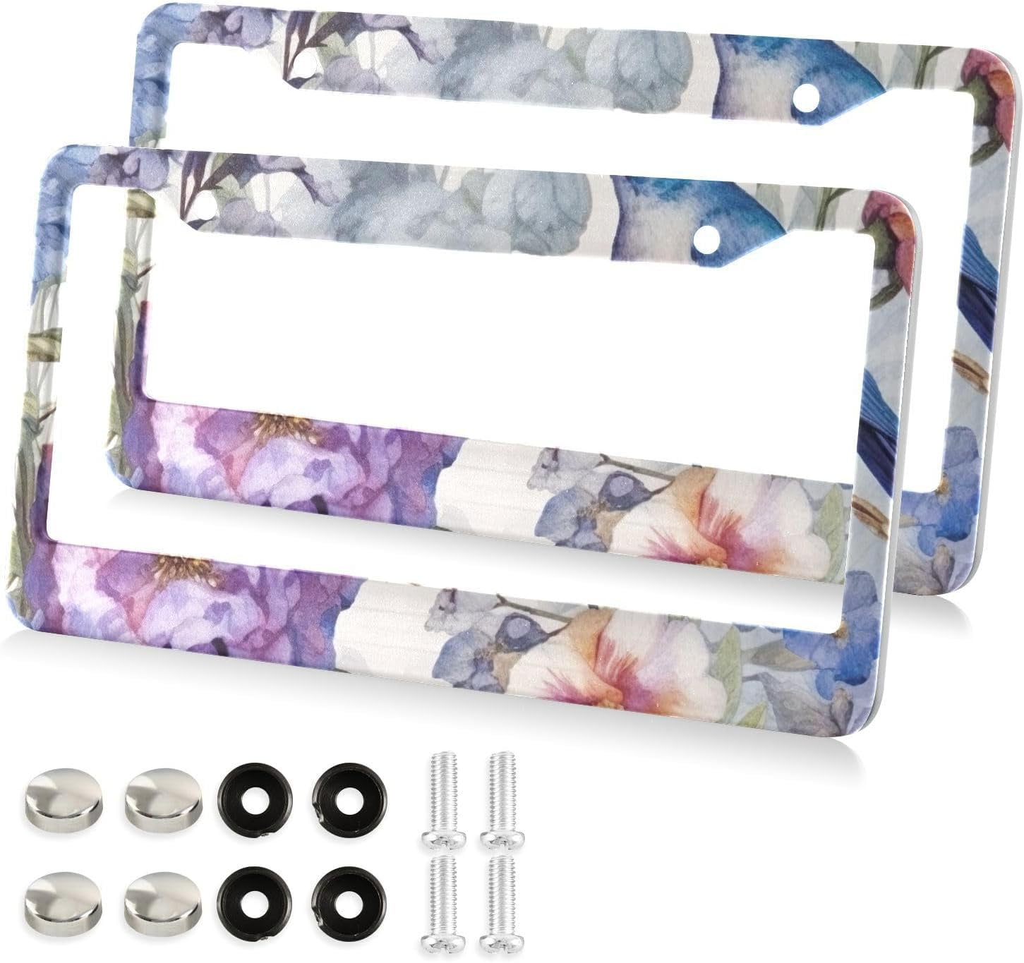 GZHJMY Flowers & Bird License Plate Frames 2 Pack Aluminum License ...
