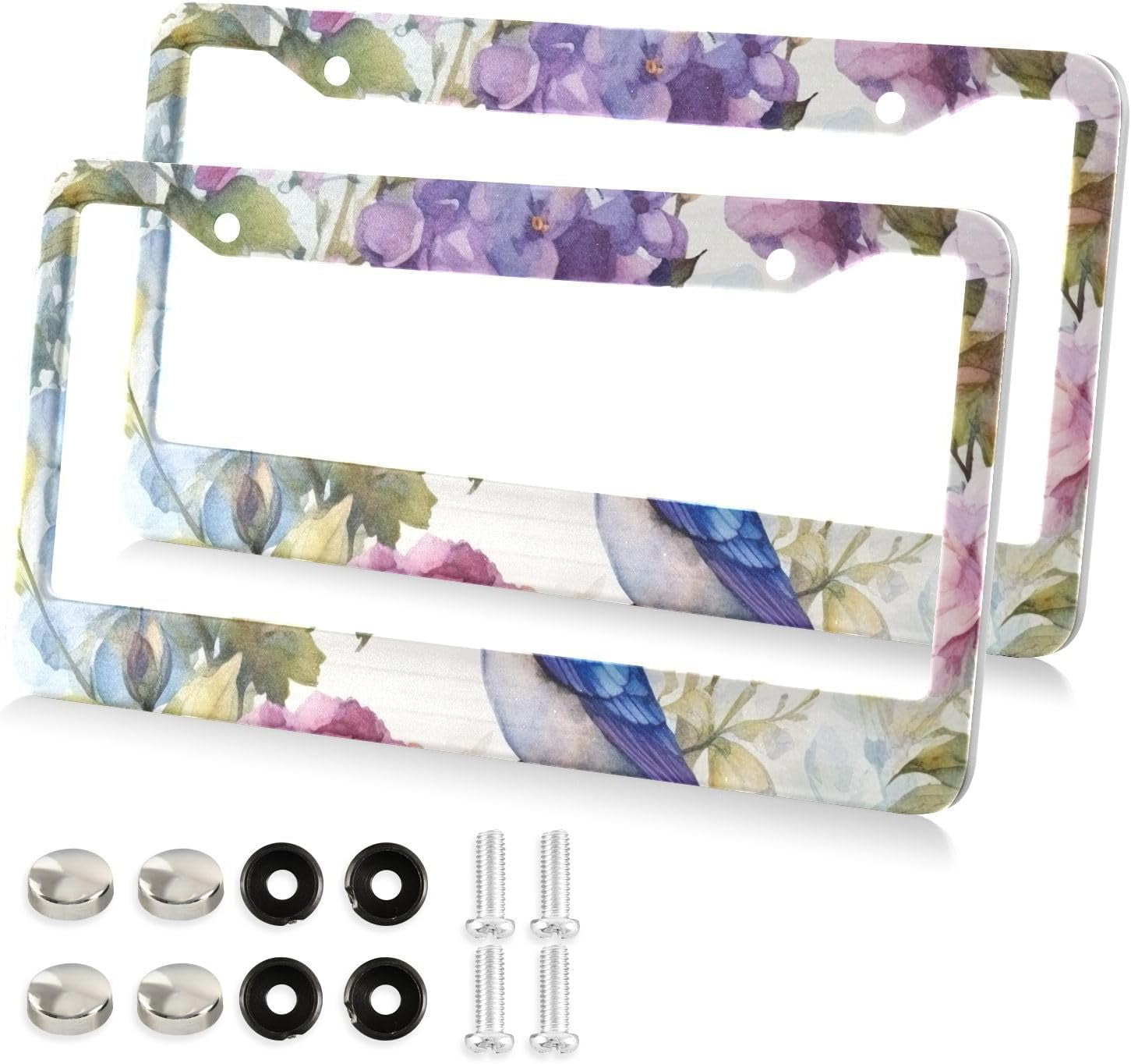 GZHJMY Flowers & Bird License Plate Frames 2 Pack Aluminum License ...
