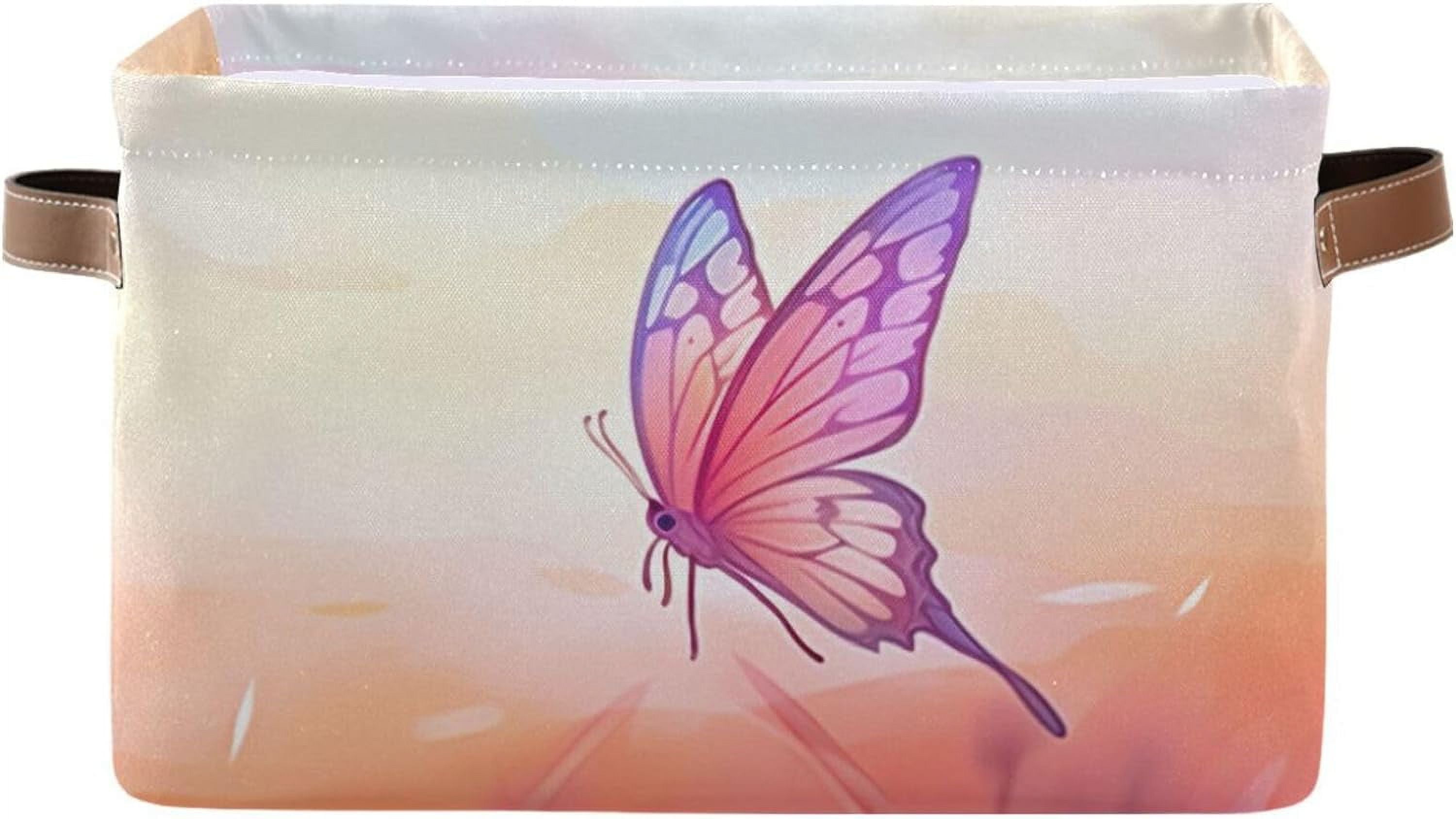 GZHJMY Flowers Butterfly Pink Storage Bins Foldable Canvas Fabric ...