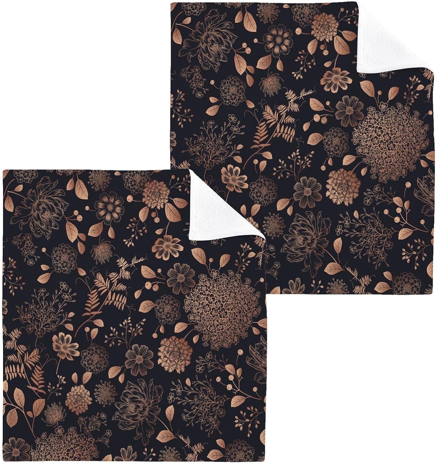 GZHJMY Flowers Gold Black Wash Cloth Set of 4, 12 x 12 Inch Cotton Baby ...